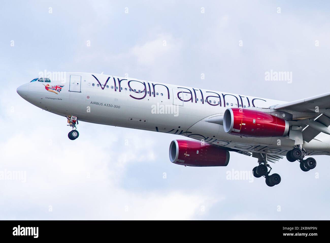 A Virgin Atlantic Airbus A330-300 aircraft as seen flying for landing ...