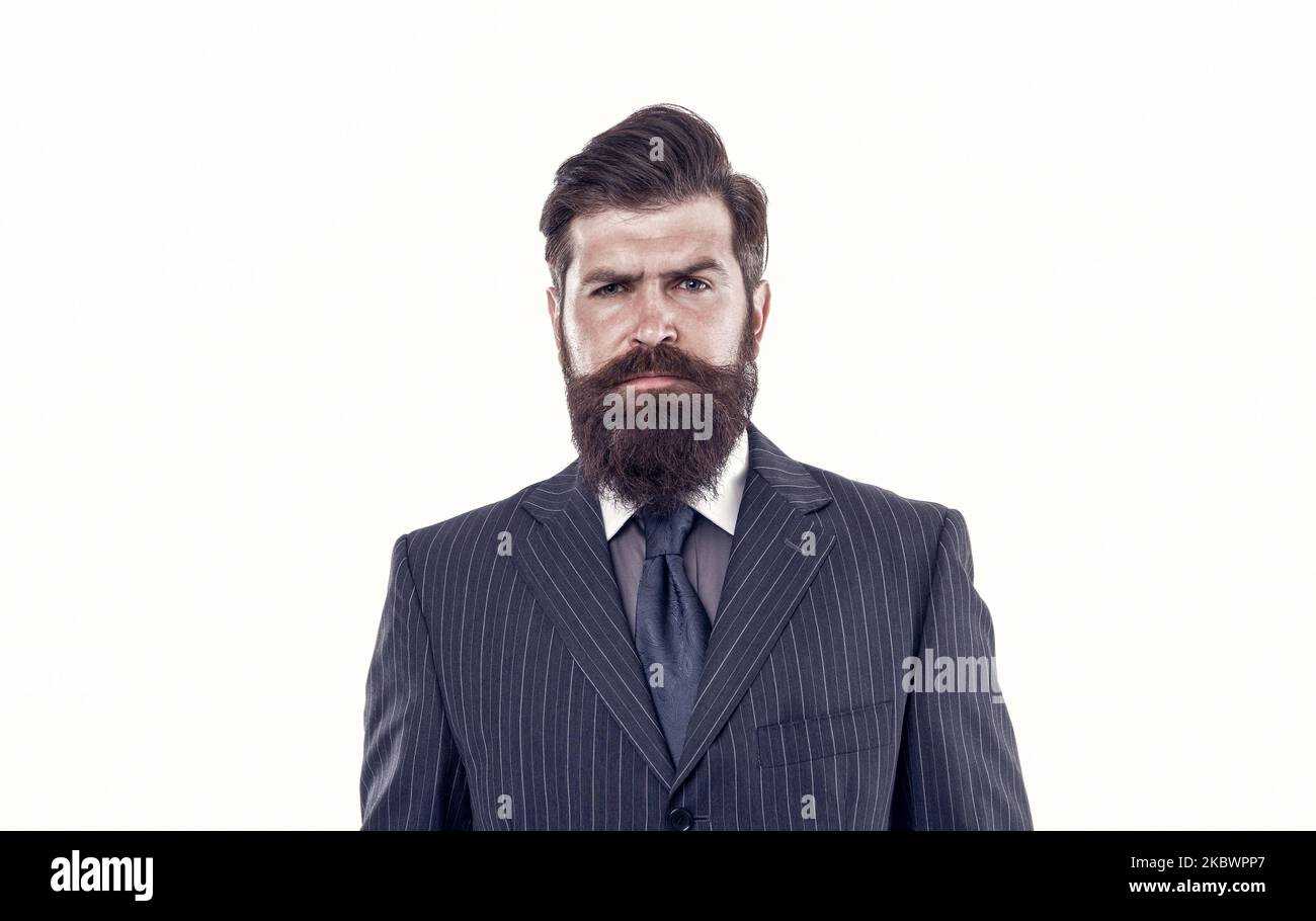 Timeless tweed suit. Business man wear suit. Serious bearded man. Boss ...
