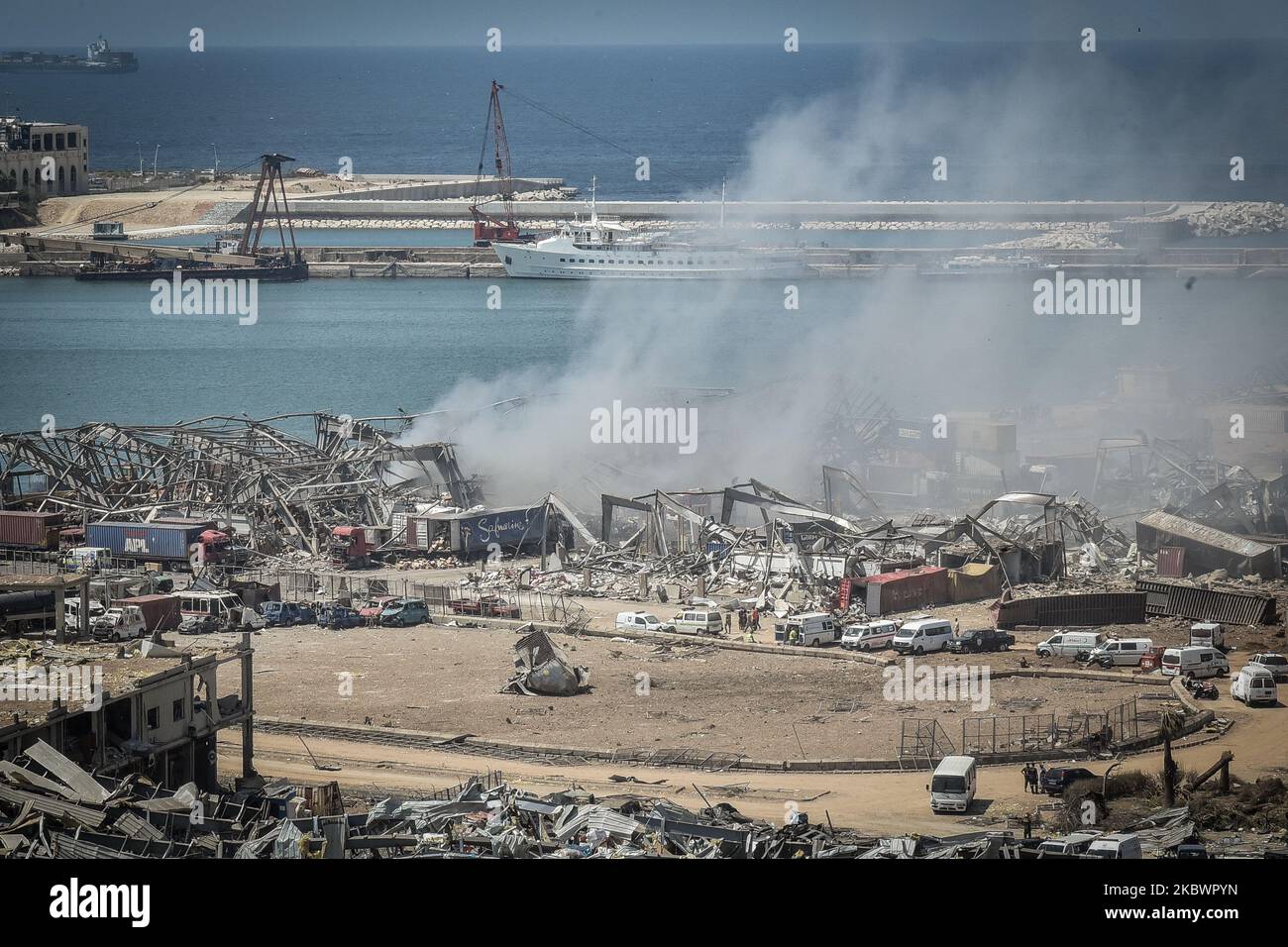 A destroyed port the day after a massive explosion at the port on ...