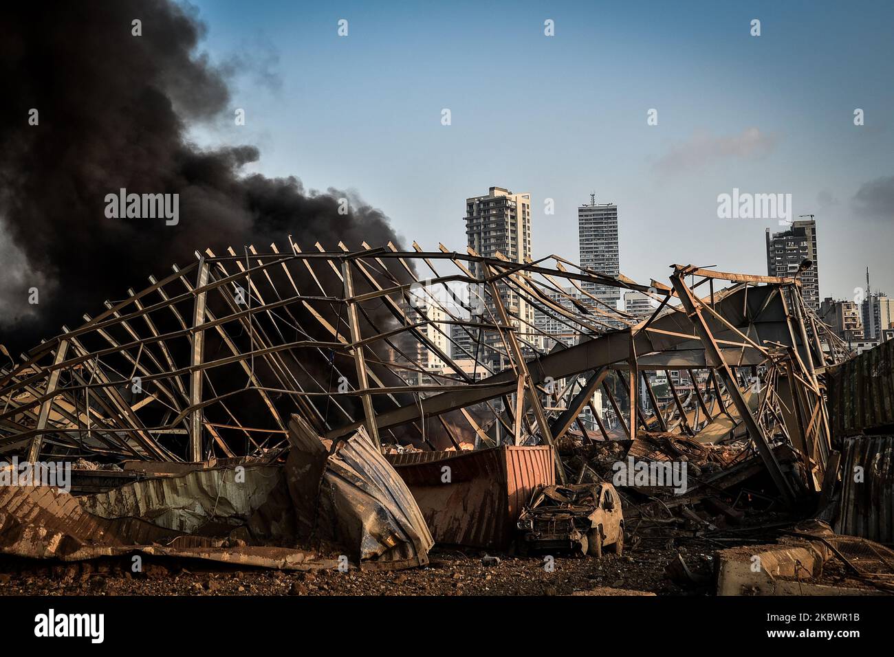 Smoke rises from the port after the explosion on August 4, 2020 in ...