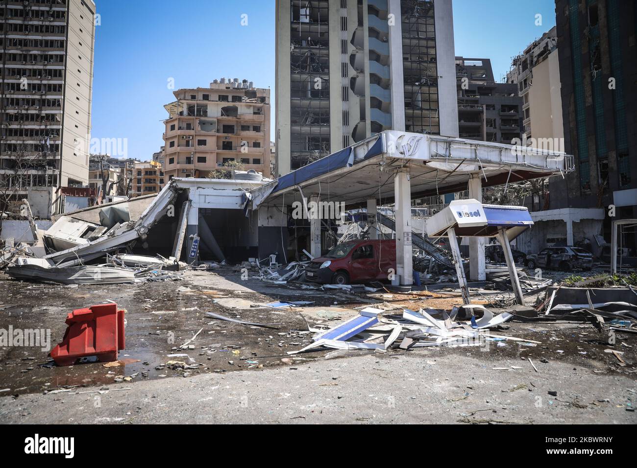 Damaged fuel station is seen the day after a massive explosion at the ...