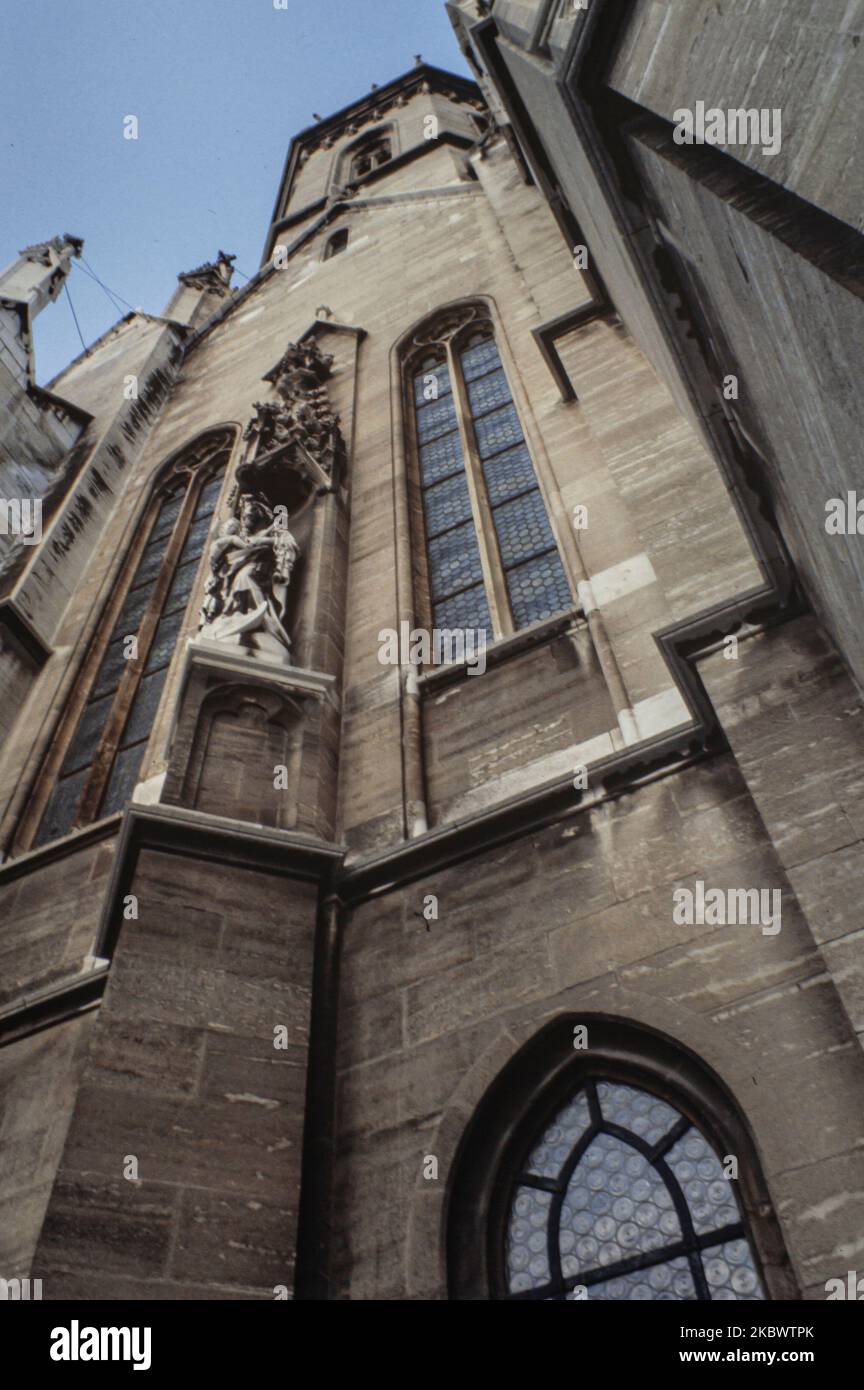 Paris, France may 1980: Notre Dame cathedral building detail in 80s ...
