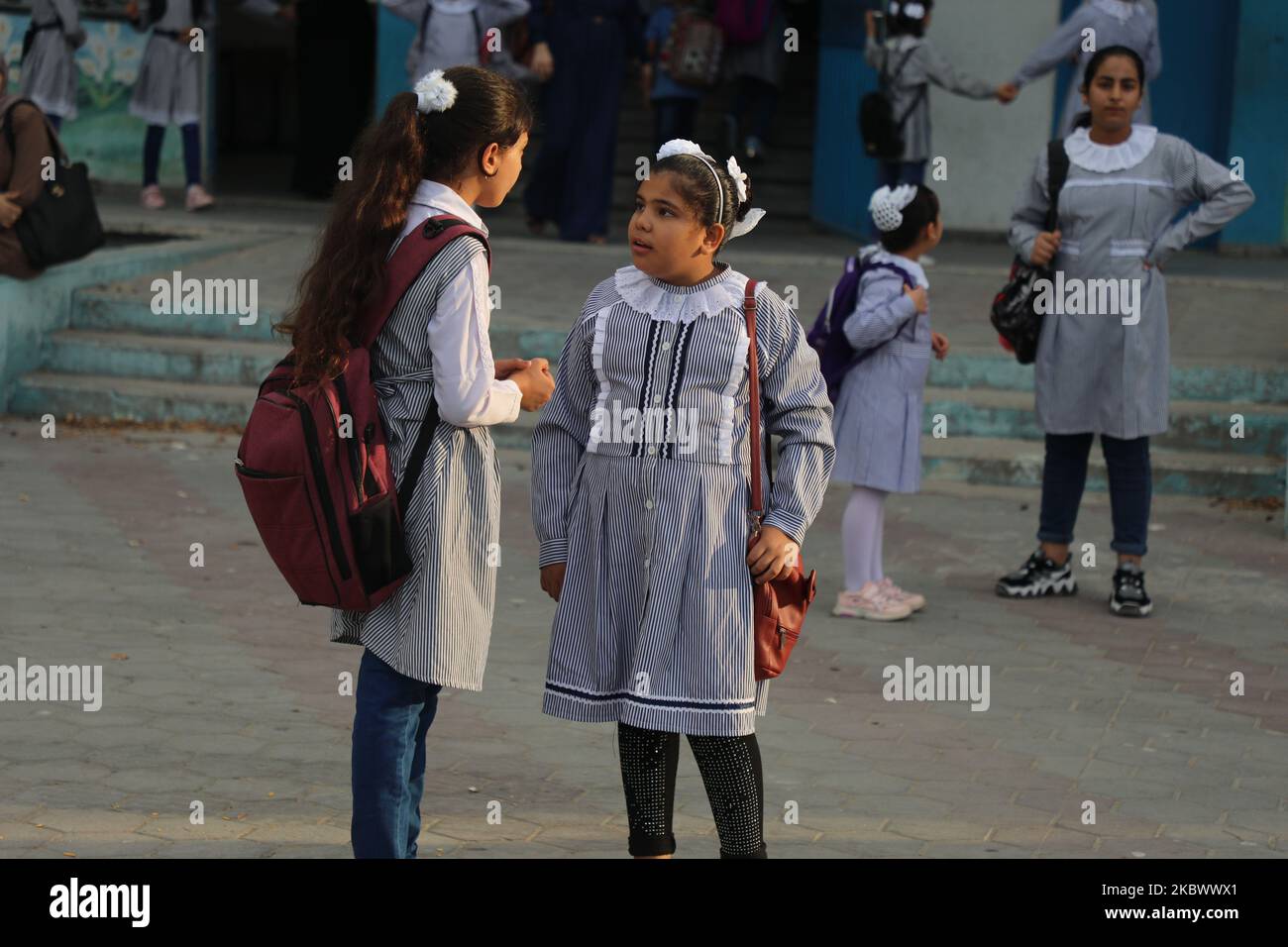 Palestinian students at a United-Nations run school as a new school ...