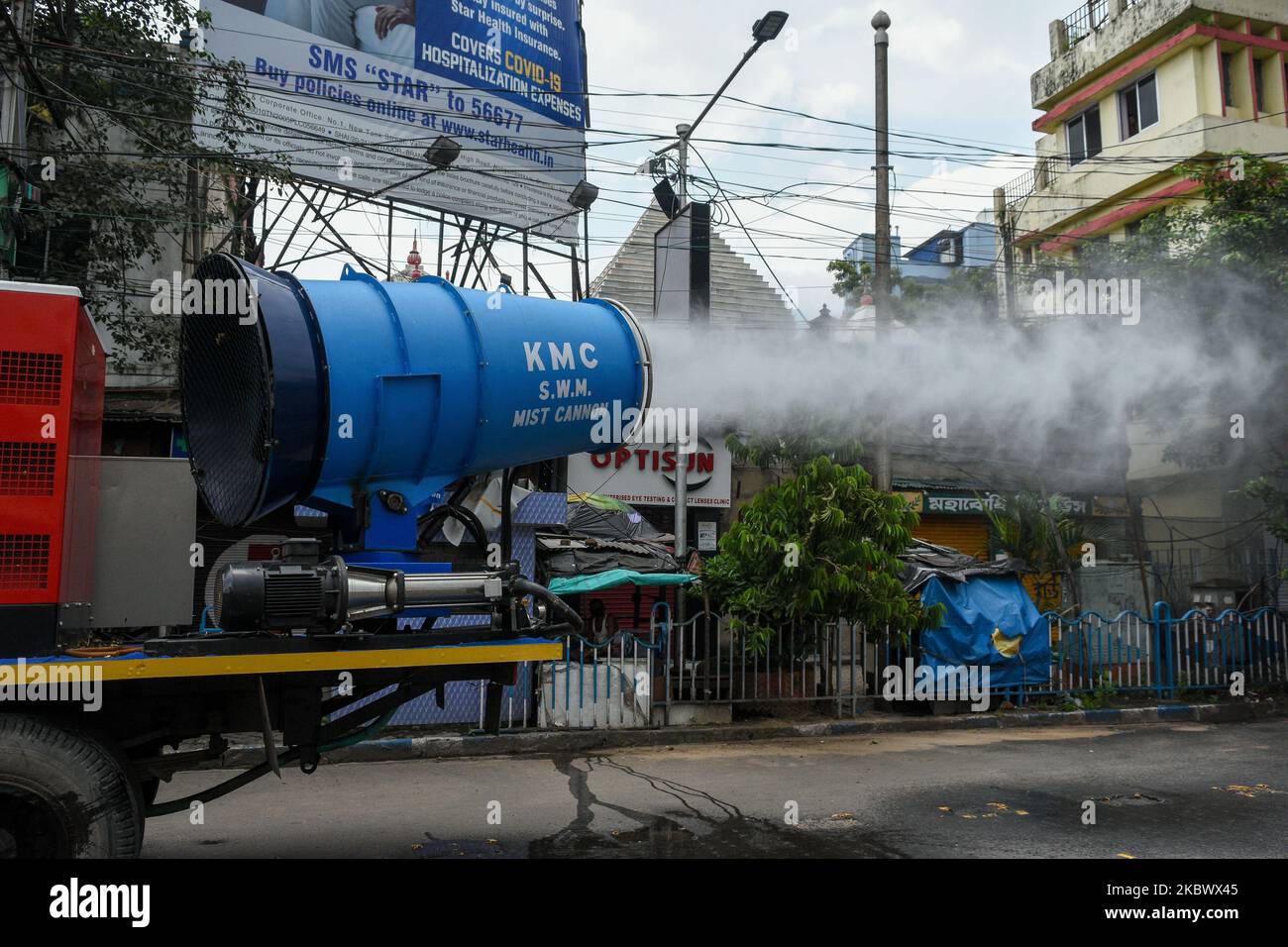 Mist canon in action at a Covid hot spot near Rashbehari area of South ...