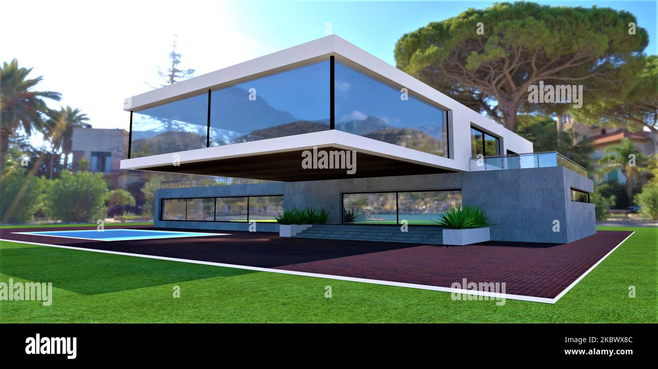 Luxurious modern country villa in a minimalist style with high-tech ...