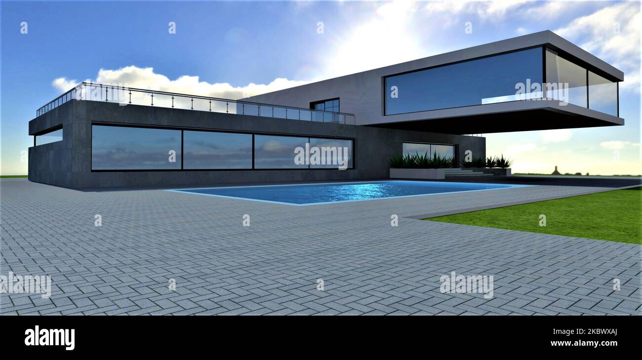 Masterpiece design of minimalist architecture. Complex technological ...
