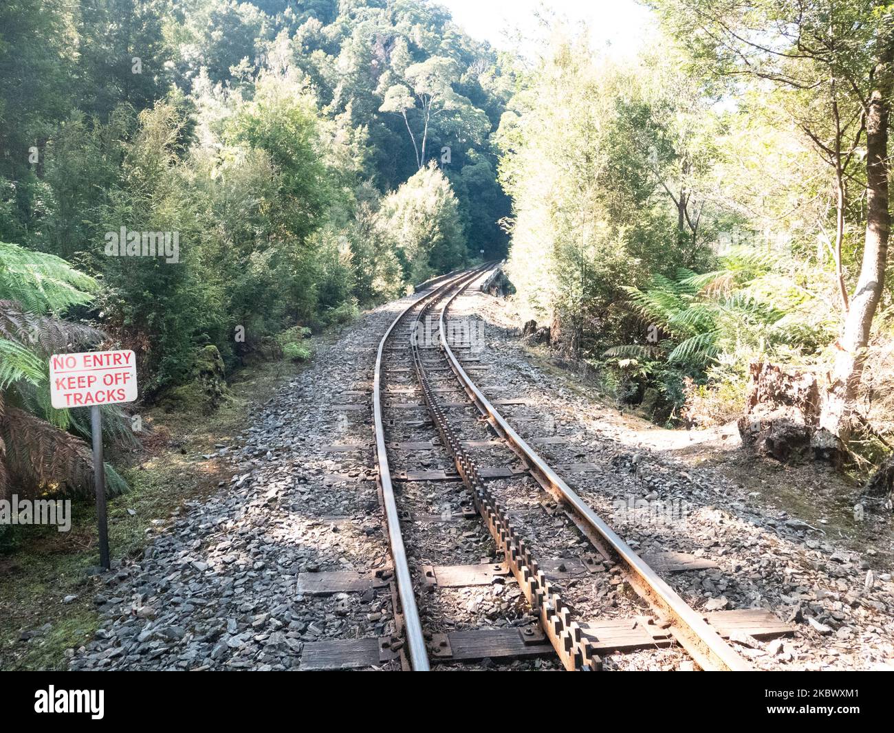 A railway track surrounded by green trees in Australia Stock Photo - Alamy