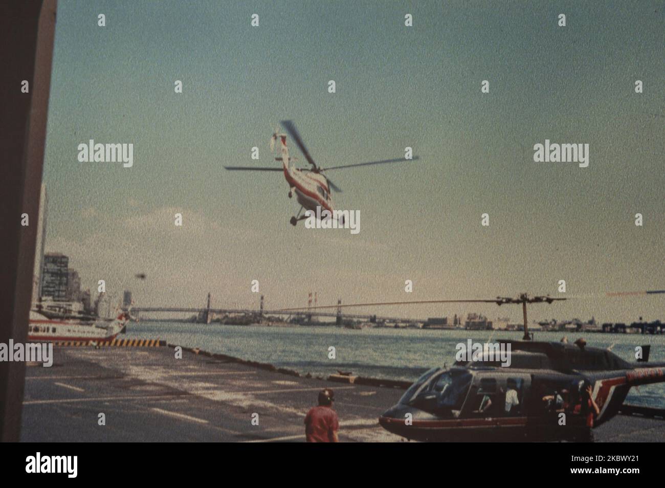 New York, United States may 1973: Helicopter take off scene in 70s ...