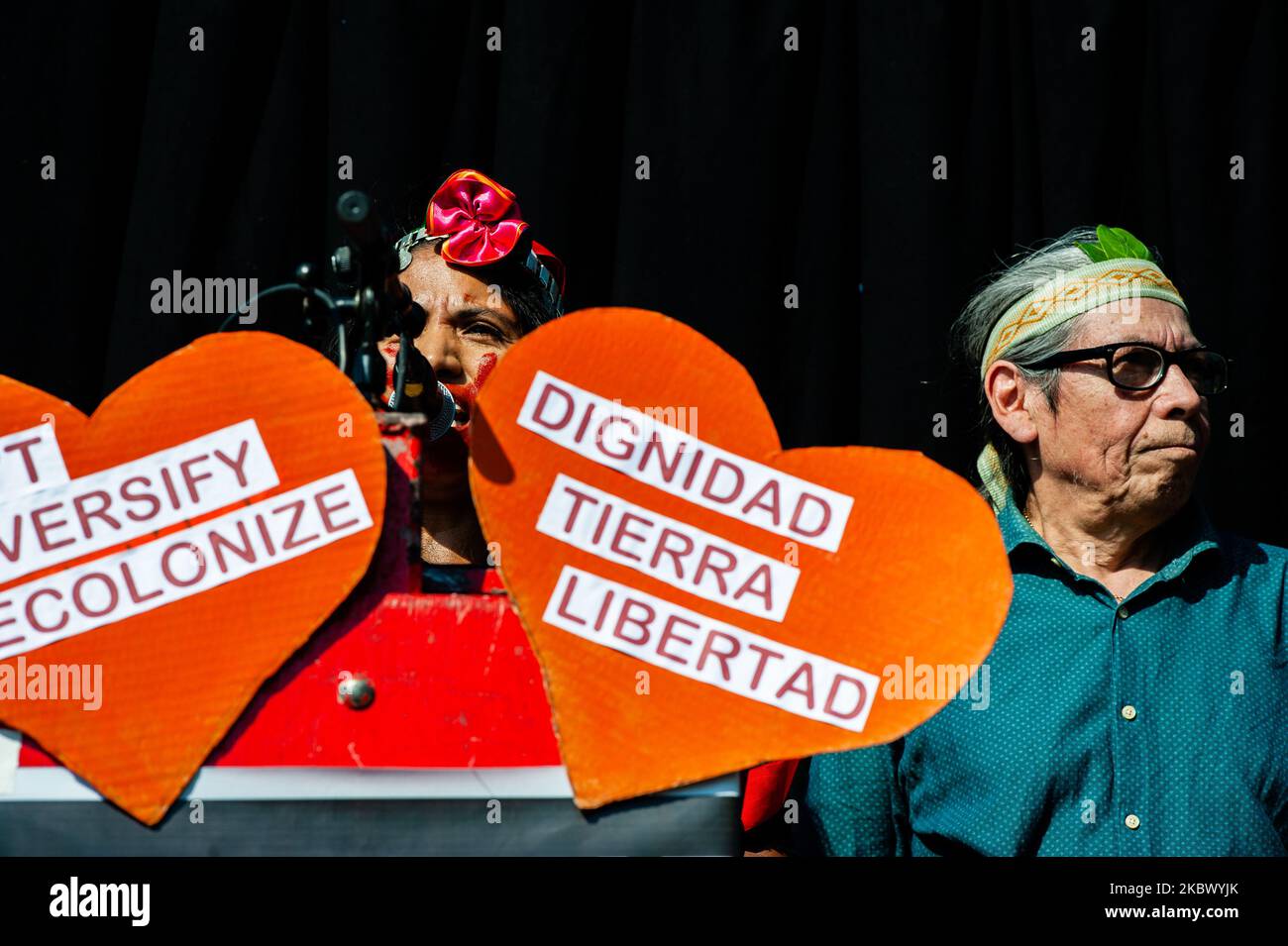 An indigenous woman is giving a speech, during the Demonstration in ...