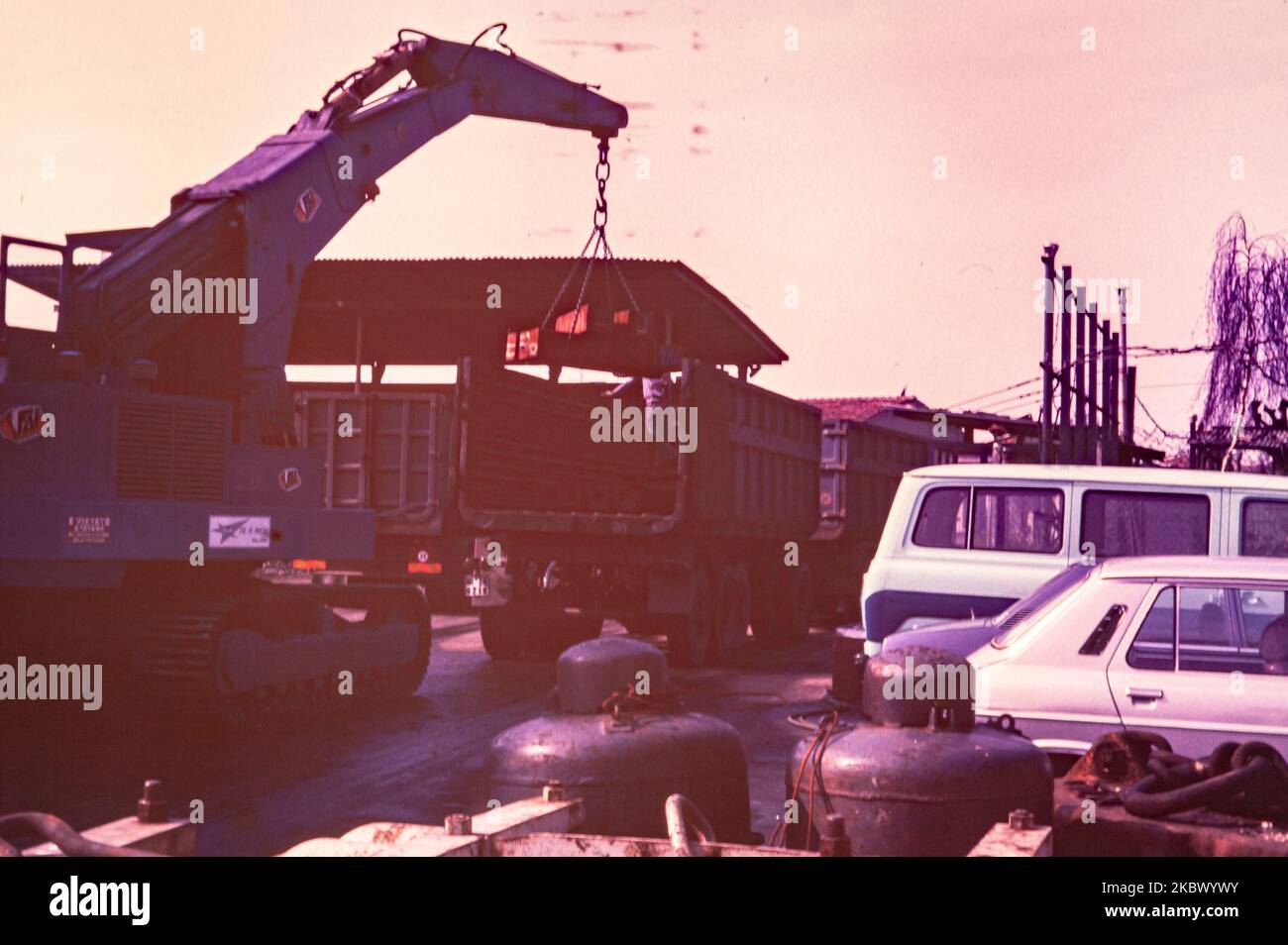 Rome, Italy may 1979: Work cargo truck bulldozer scene in 70s Stock ...