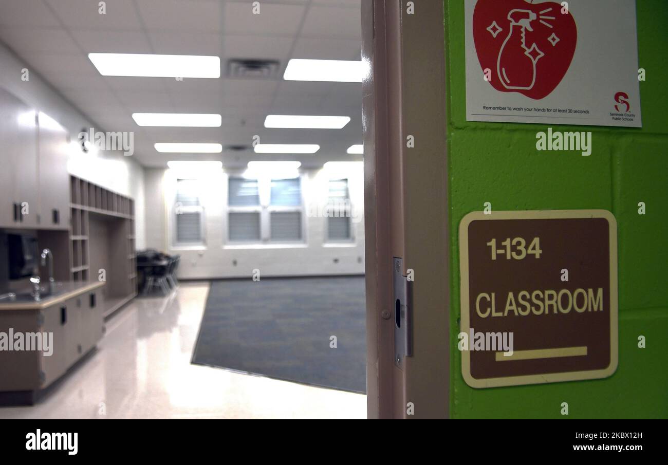 An empty classroom near the building exit which is designated as an ...