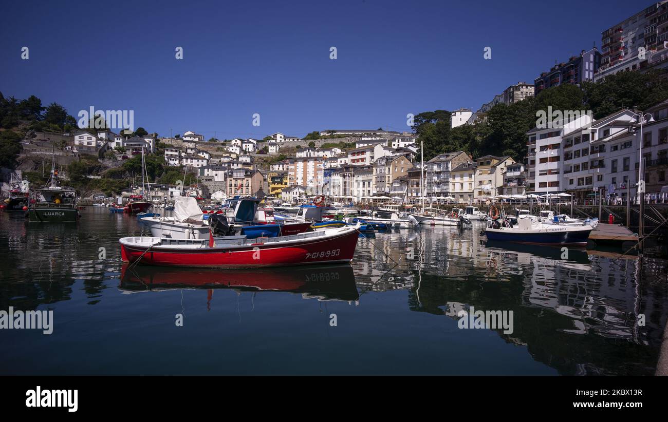 view of the fishing port of Luarca in Asturias, Spain on August 10 ...