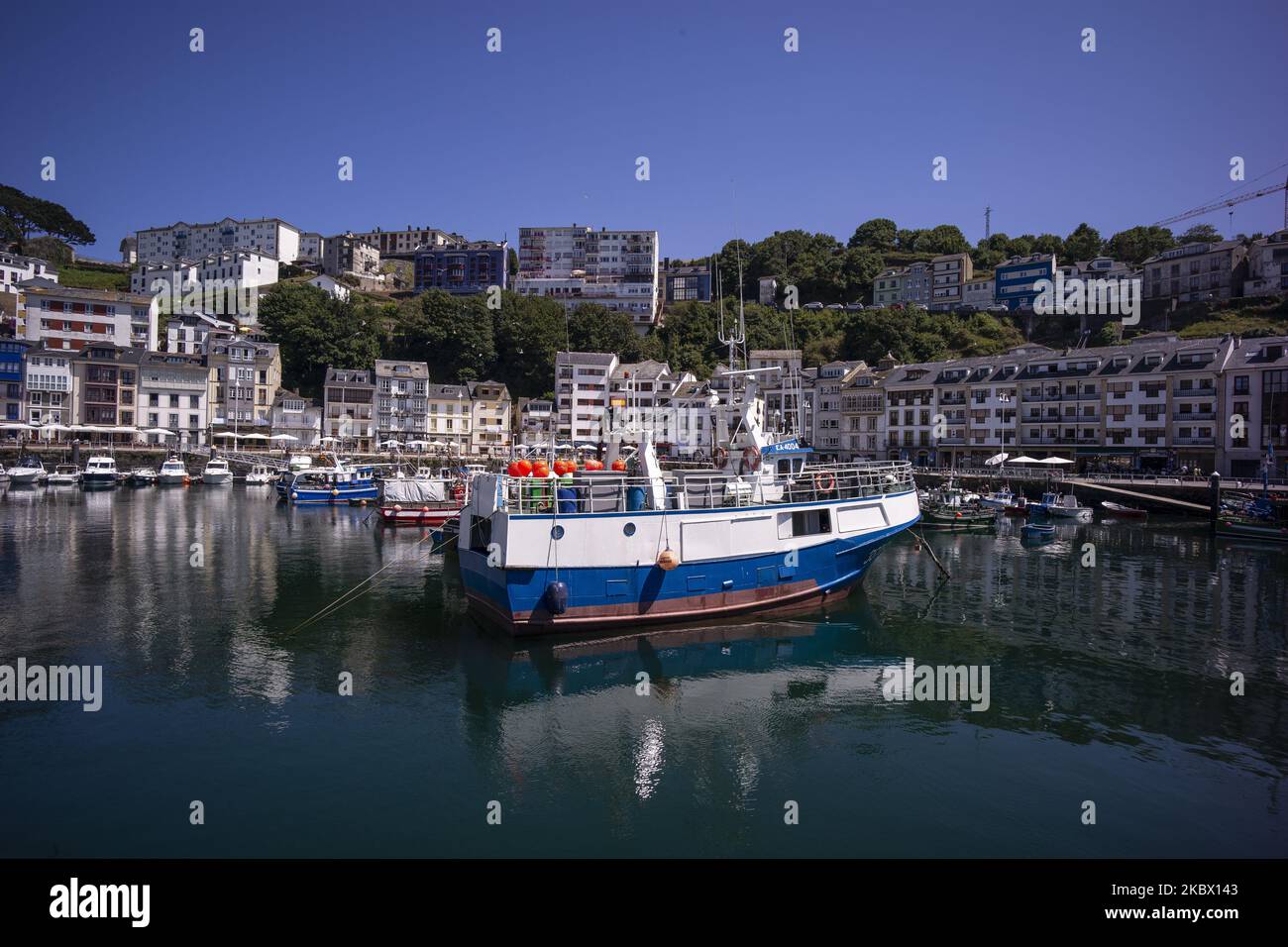 view of the fishing port of Luarca in Asturias, Spain on August 10 ...