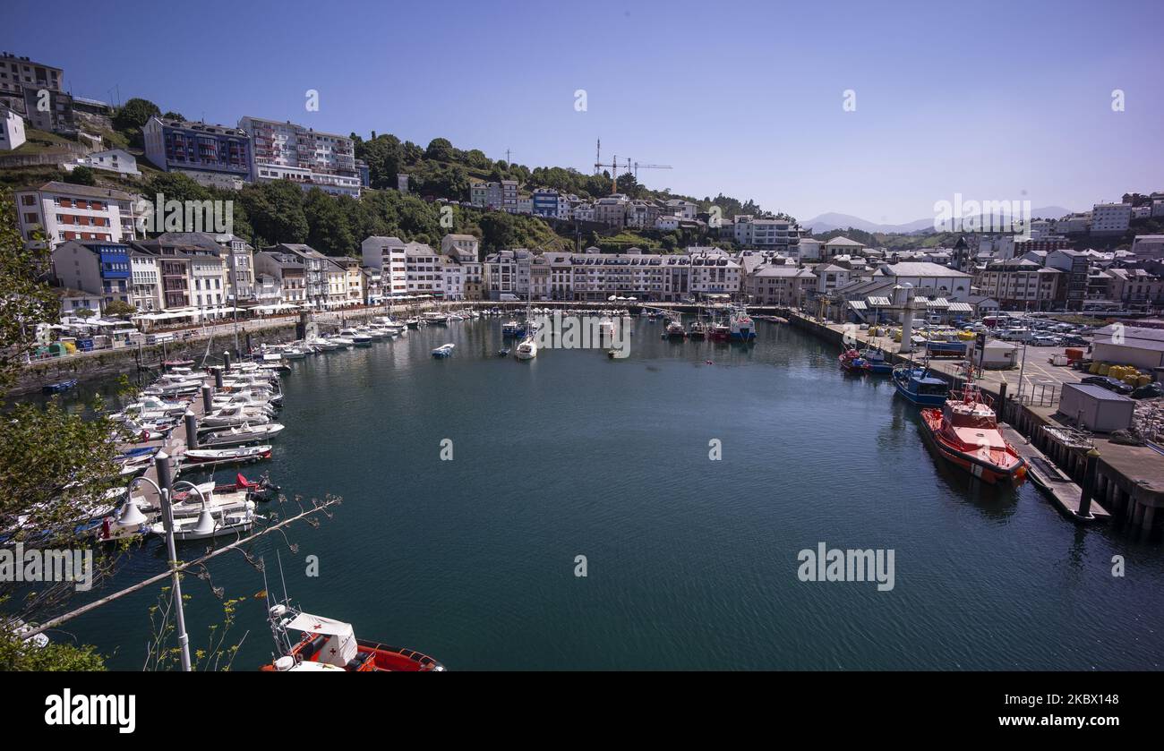 view of the fishing port of Luarca in Asturias, Spain on August 10 ...