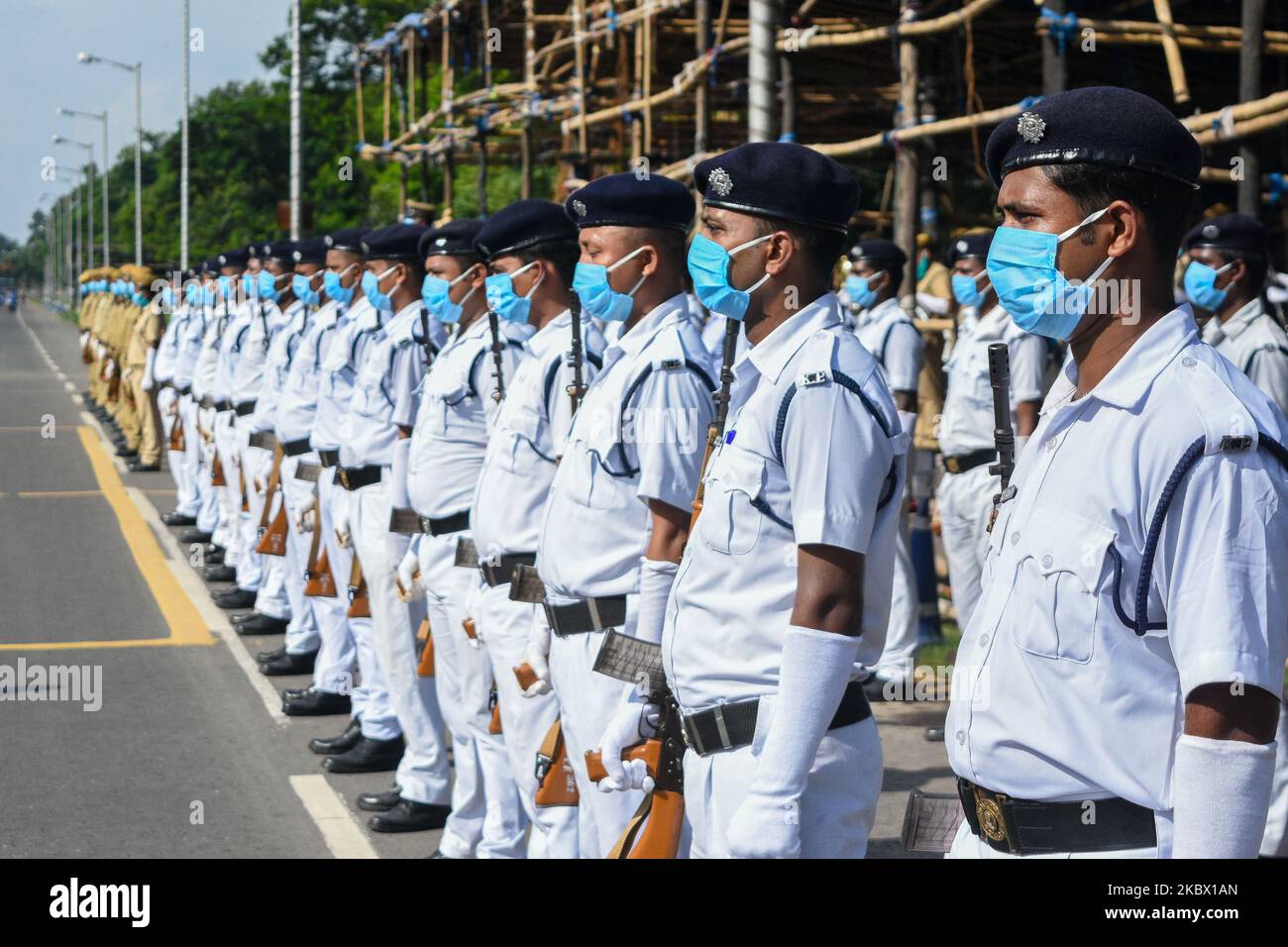 A team of Kolkata police in formation ahead of start of practice in ...