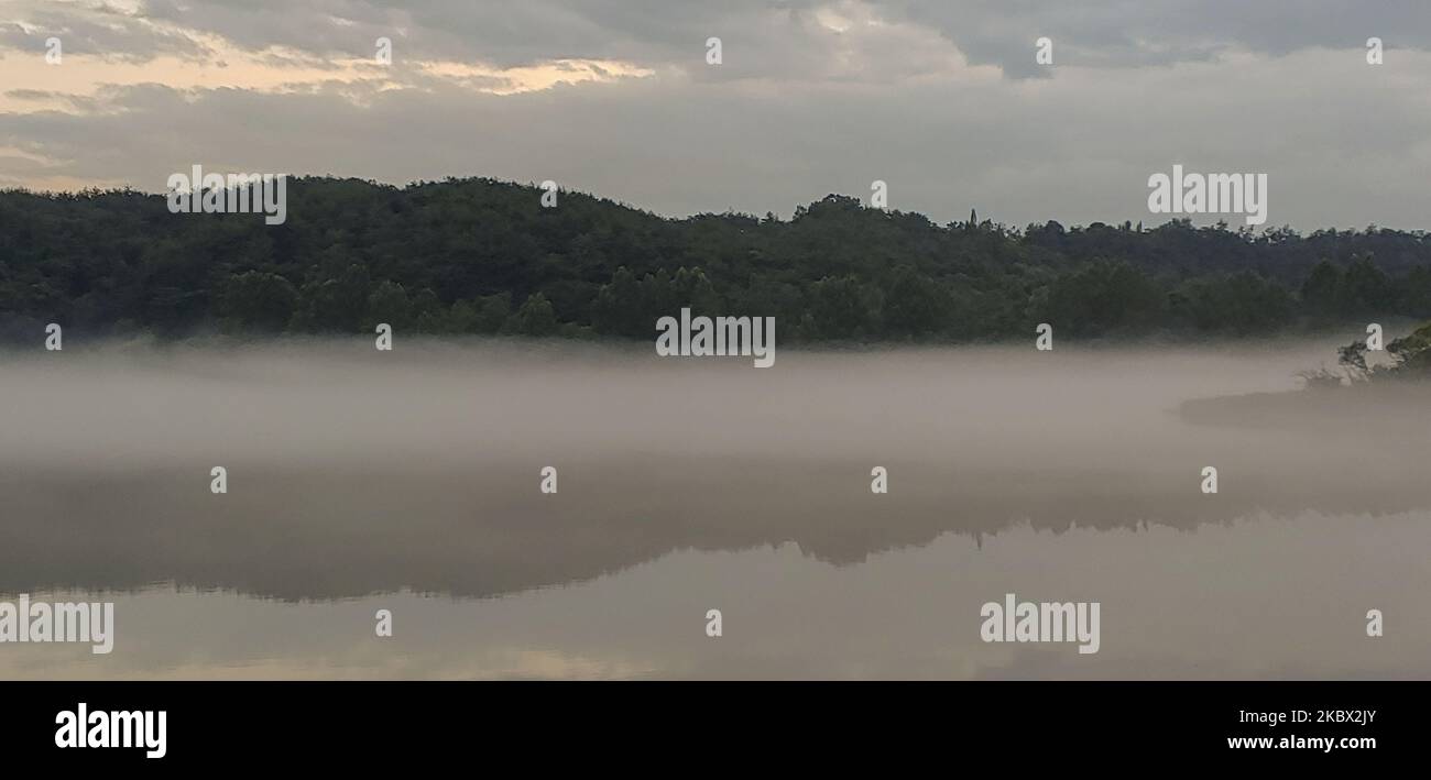A View scene as sunset after heavy rain at lake near Andong-Dam in ...