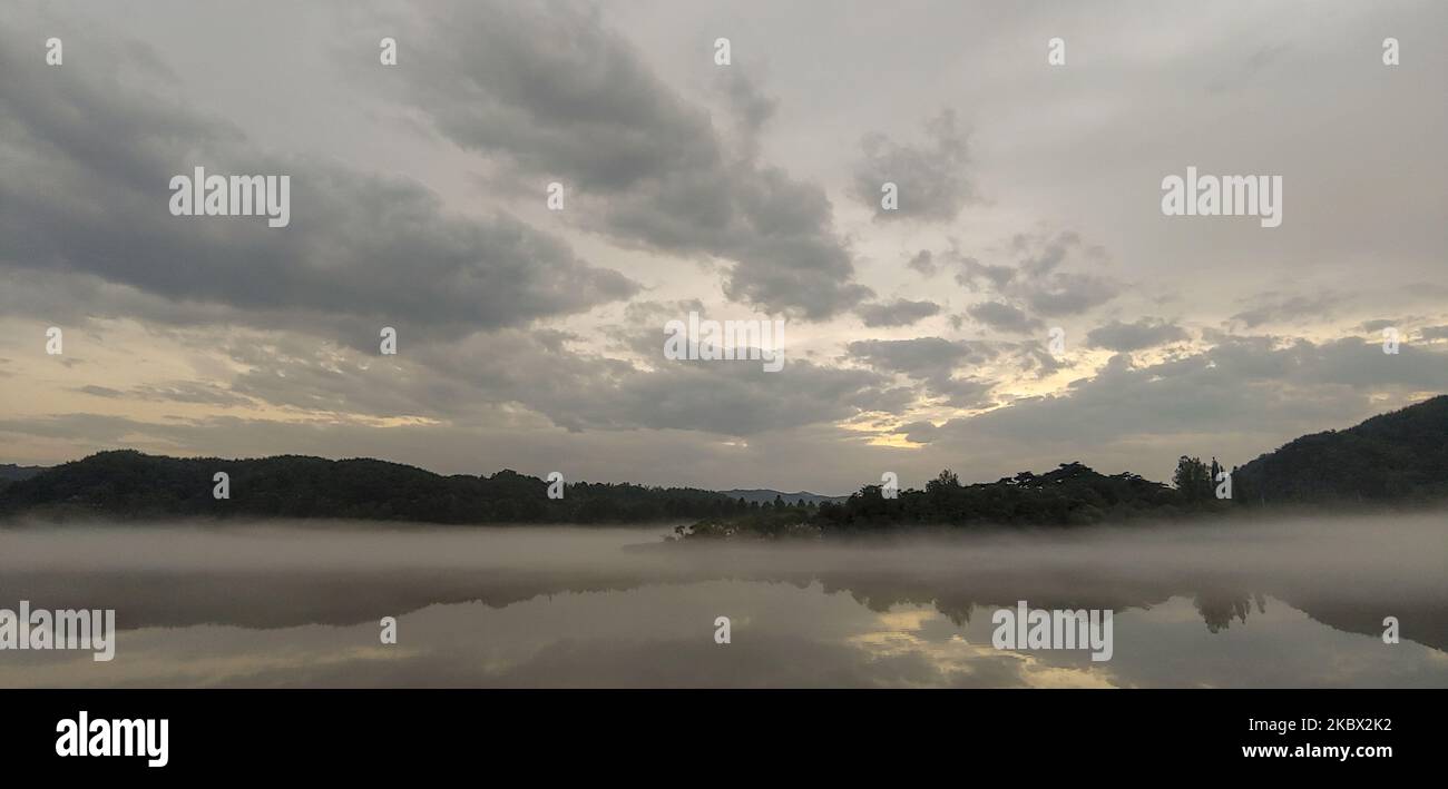 A View scene as sunset after heavy rain at lake near Andong-Dam in ...
