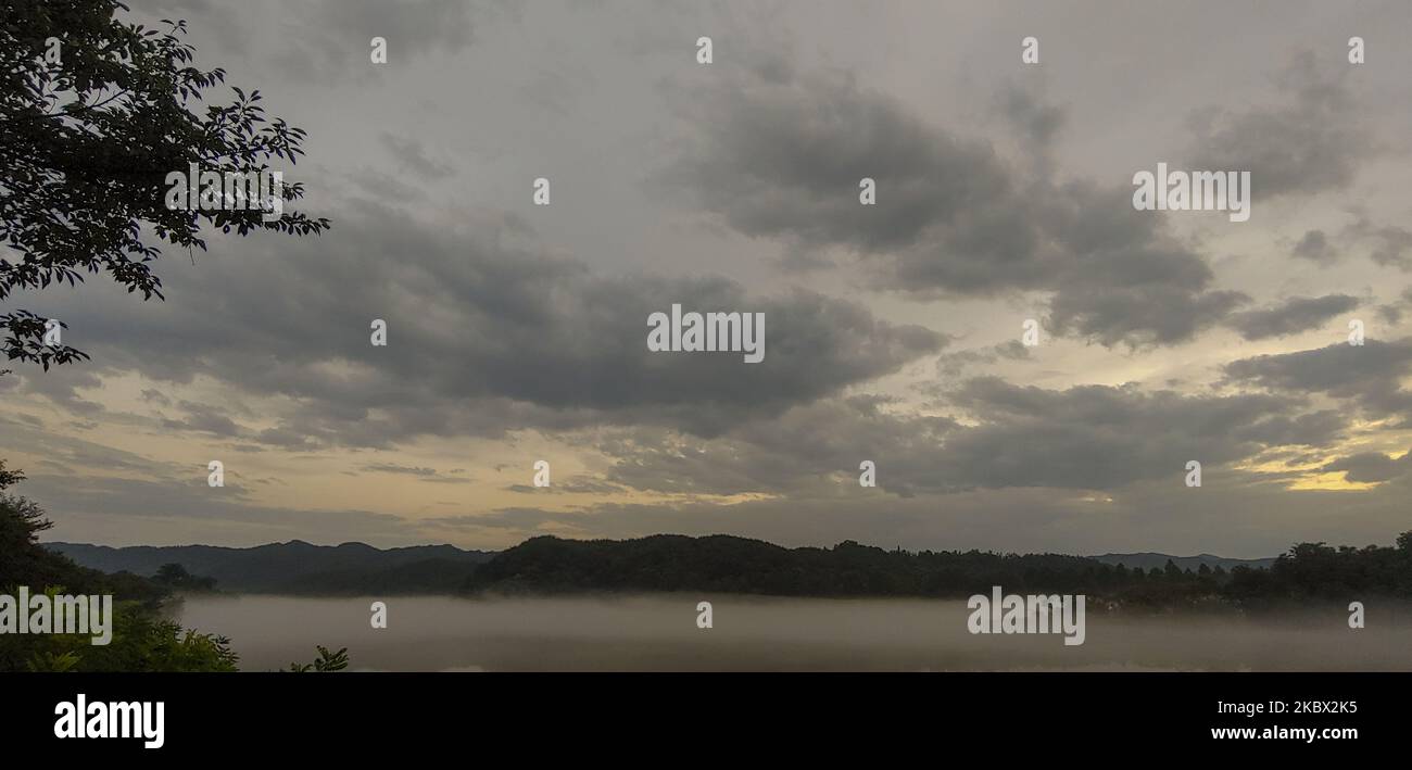 A View scene as sunset after heavy rain at lake near Andong-Dam in ...