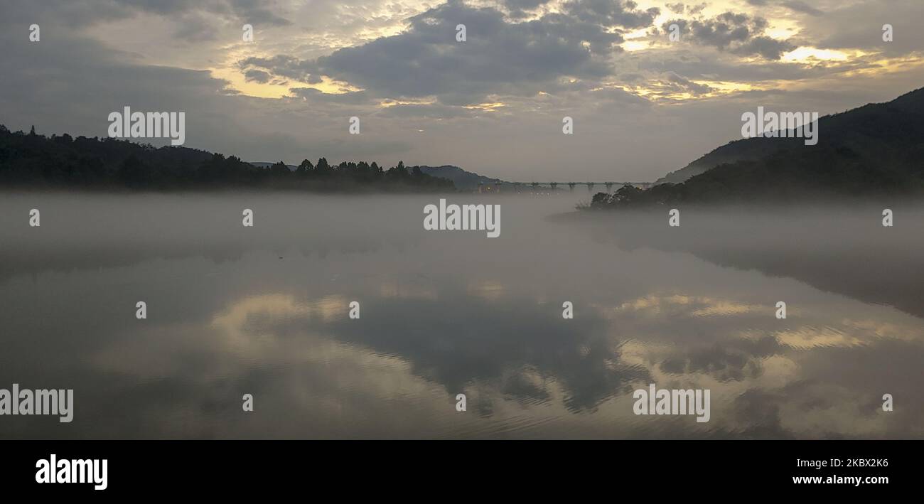 A View scene as sunset after heavy rain at lake near Andong-Dam in ...
