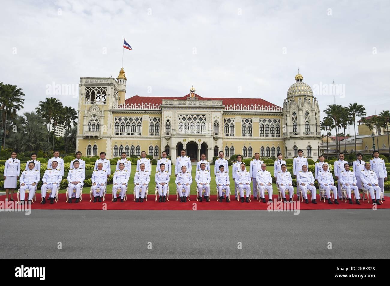 Thai Prime Minister Prayut Chan-o-cha (C) during a group photo after cabinet reshuffle at ...
