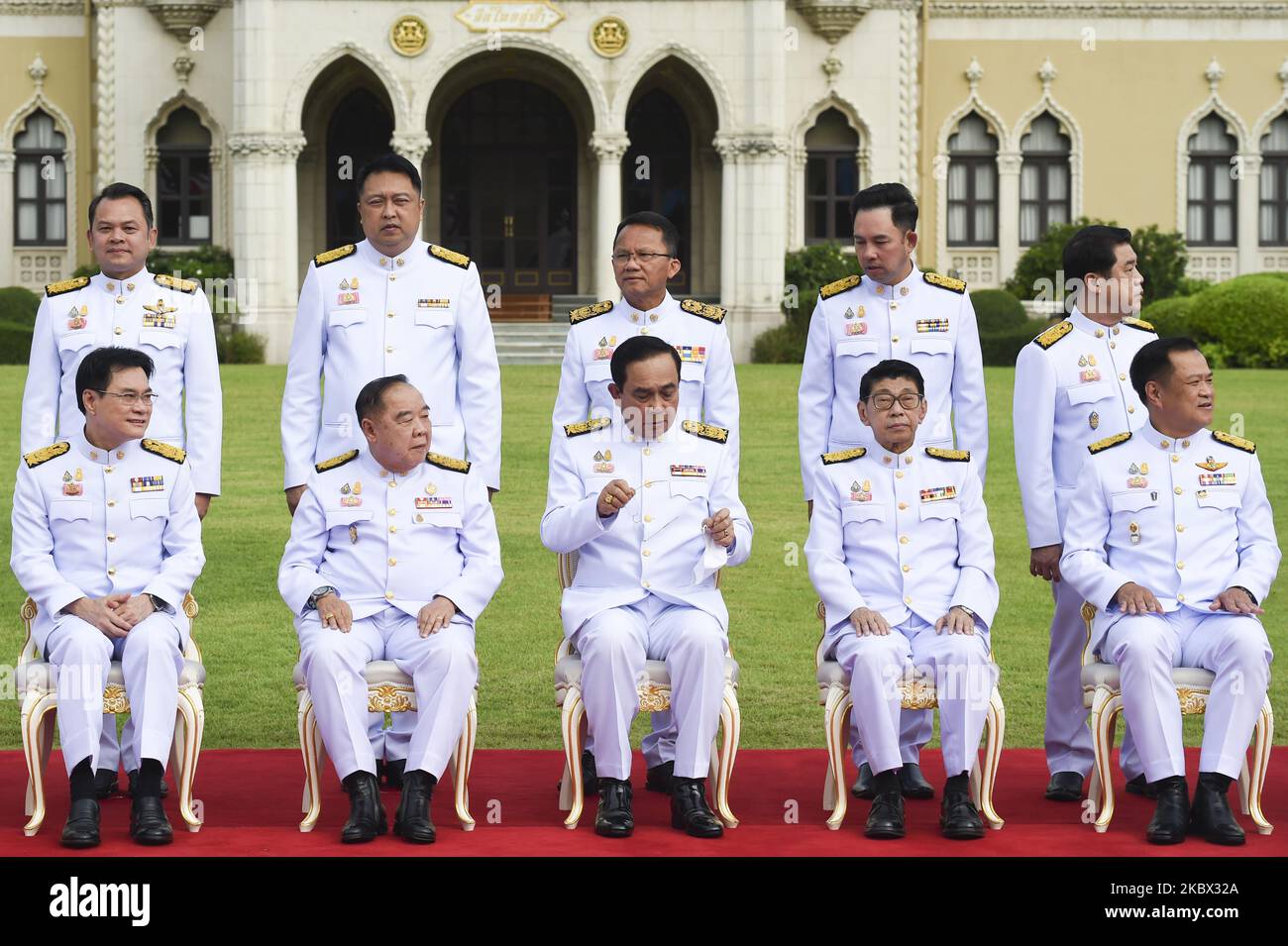 Thai Prime Minister Prayut Chan-o-cha (C) during a group photo after cabinet reshuffle at ...