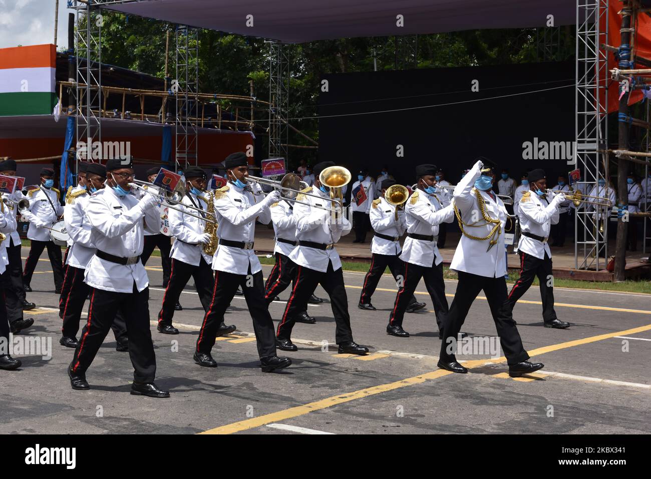 West Bengal Police Band contingent practices parade during the Full ...