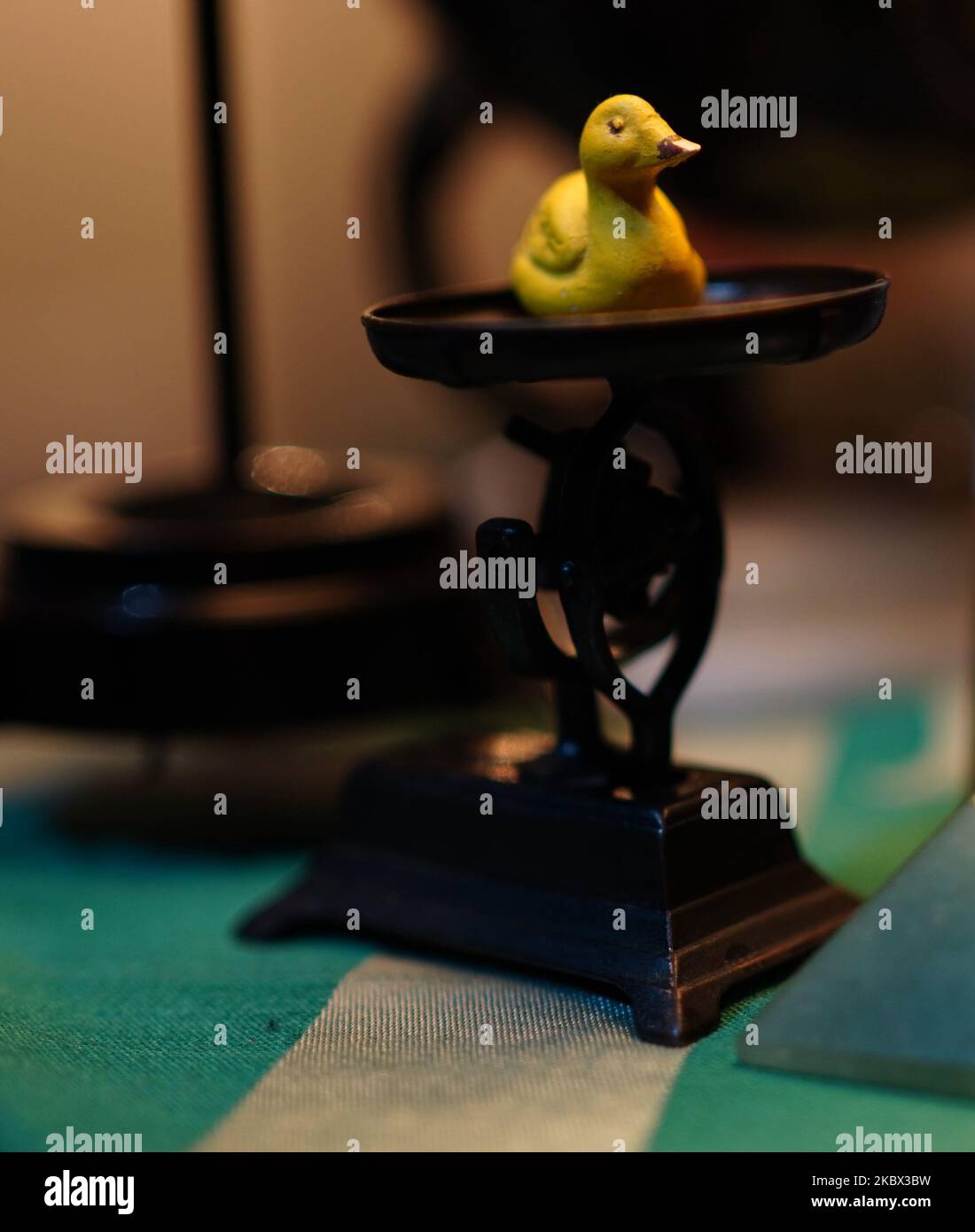 A yellow duck on a black platform, as part of the interior Stock Photo ...
