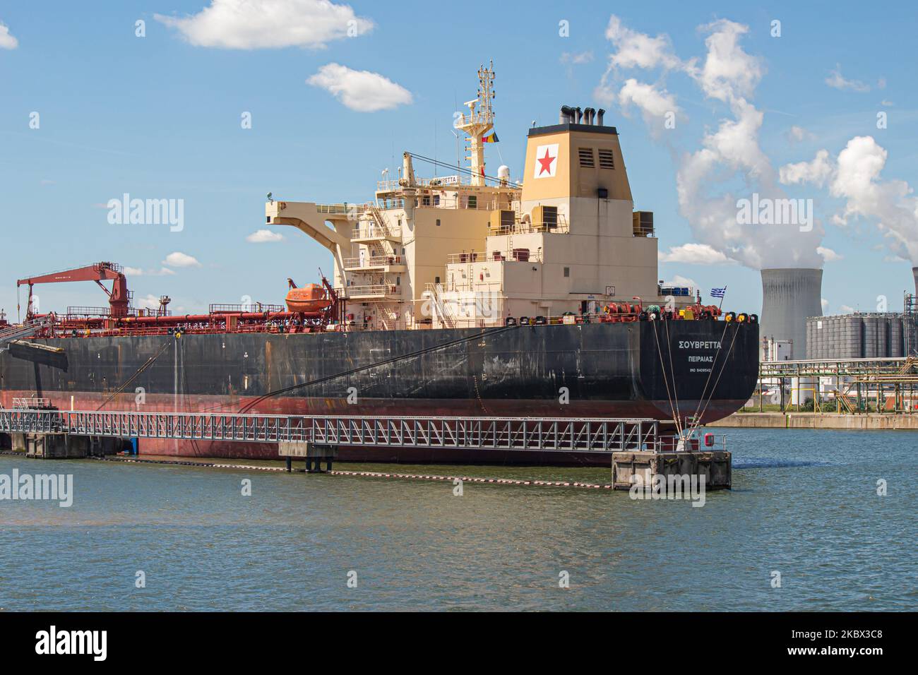 A crude oil tanker in the port Antwerp, Flanders, Belgium Stock Photo ...