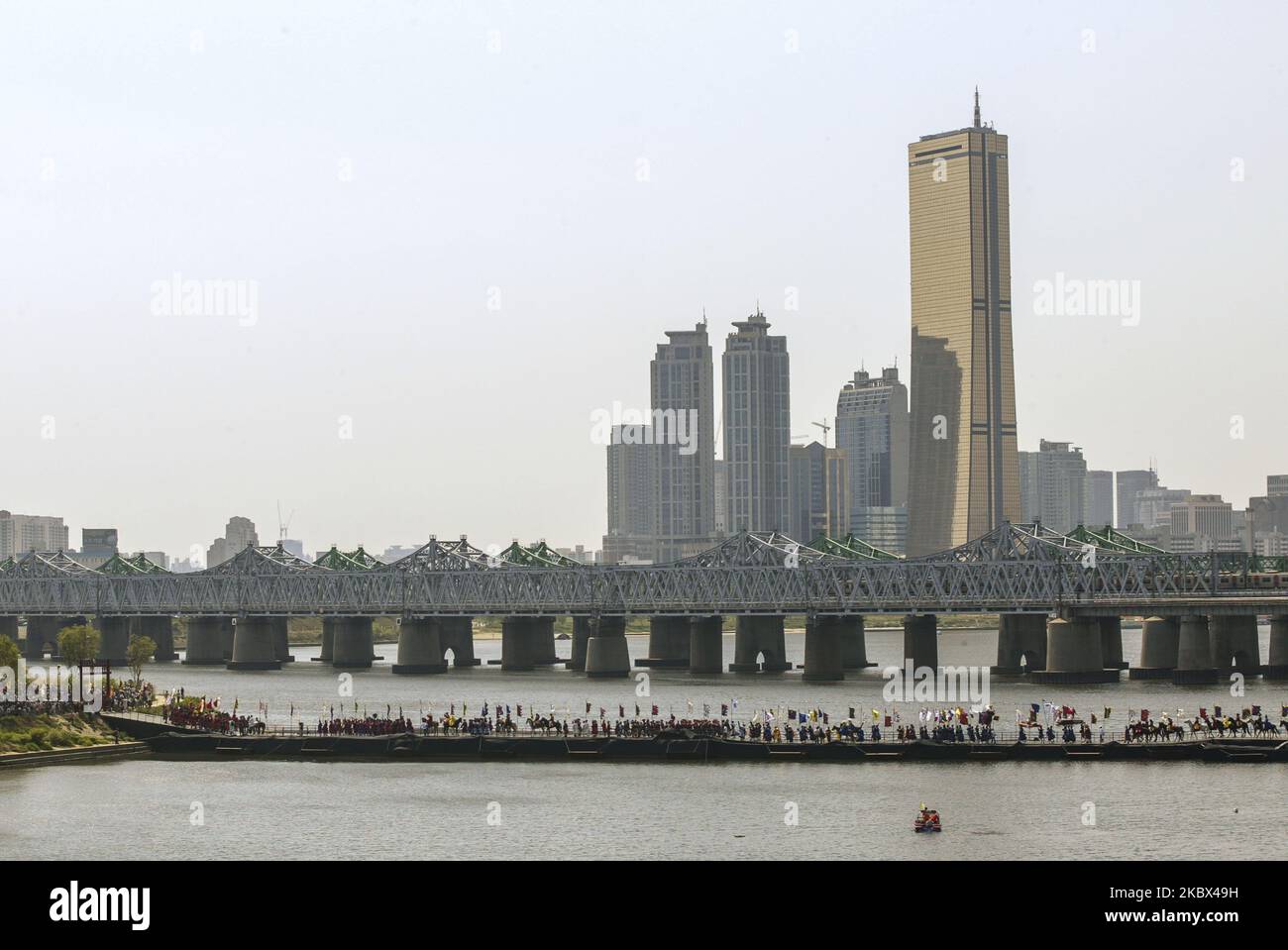 Participants weared Chosun dynasaty costumes with marching during an ...