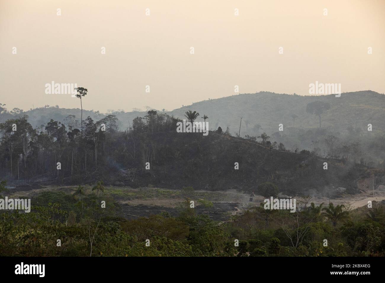 Smoke from burning in the Amazon rainforest on August 13, 2020. The ...