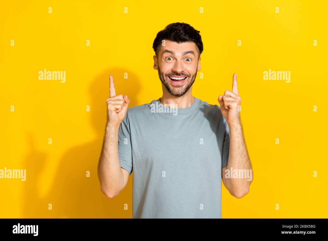 Photo of funky excited positive brunet man student genius idea solution ...