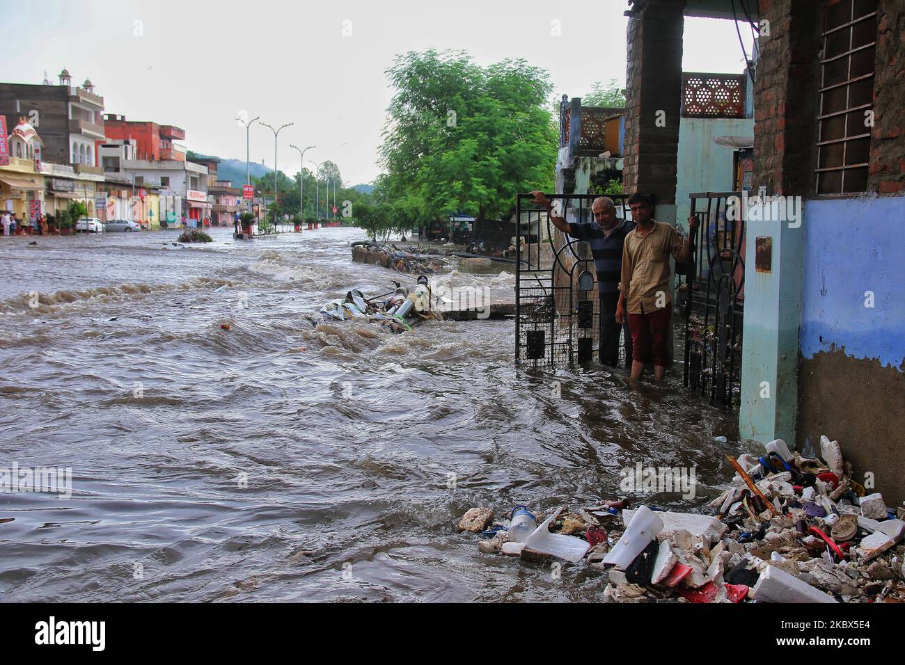 A view of waterlogged Jal Mahal Road during the heavy rain ,in Jaipur ...