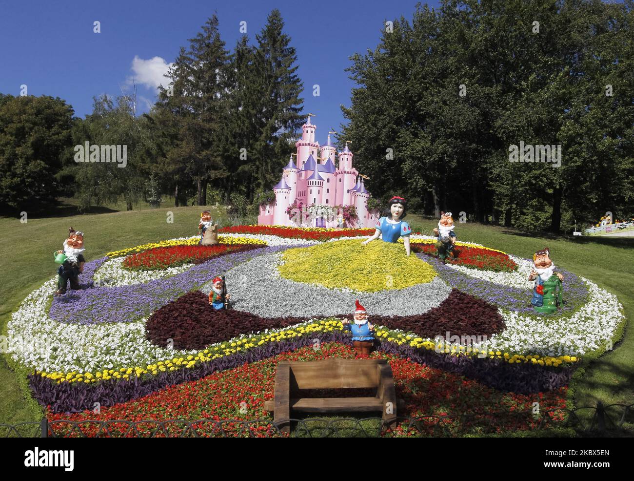 Snow White and seven dwarfs cartoon characters are seen during the ...