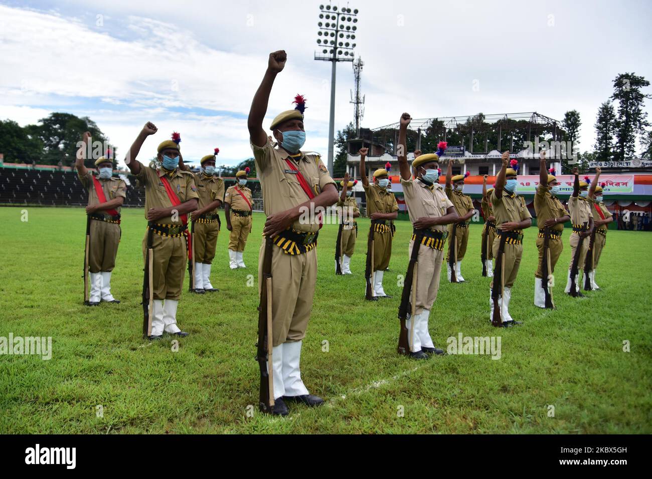 Soldiers wearing face masks participate parade on the occasionÂ Â Â ...