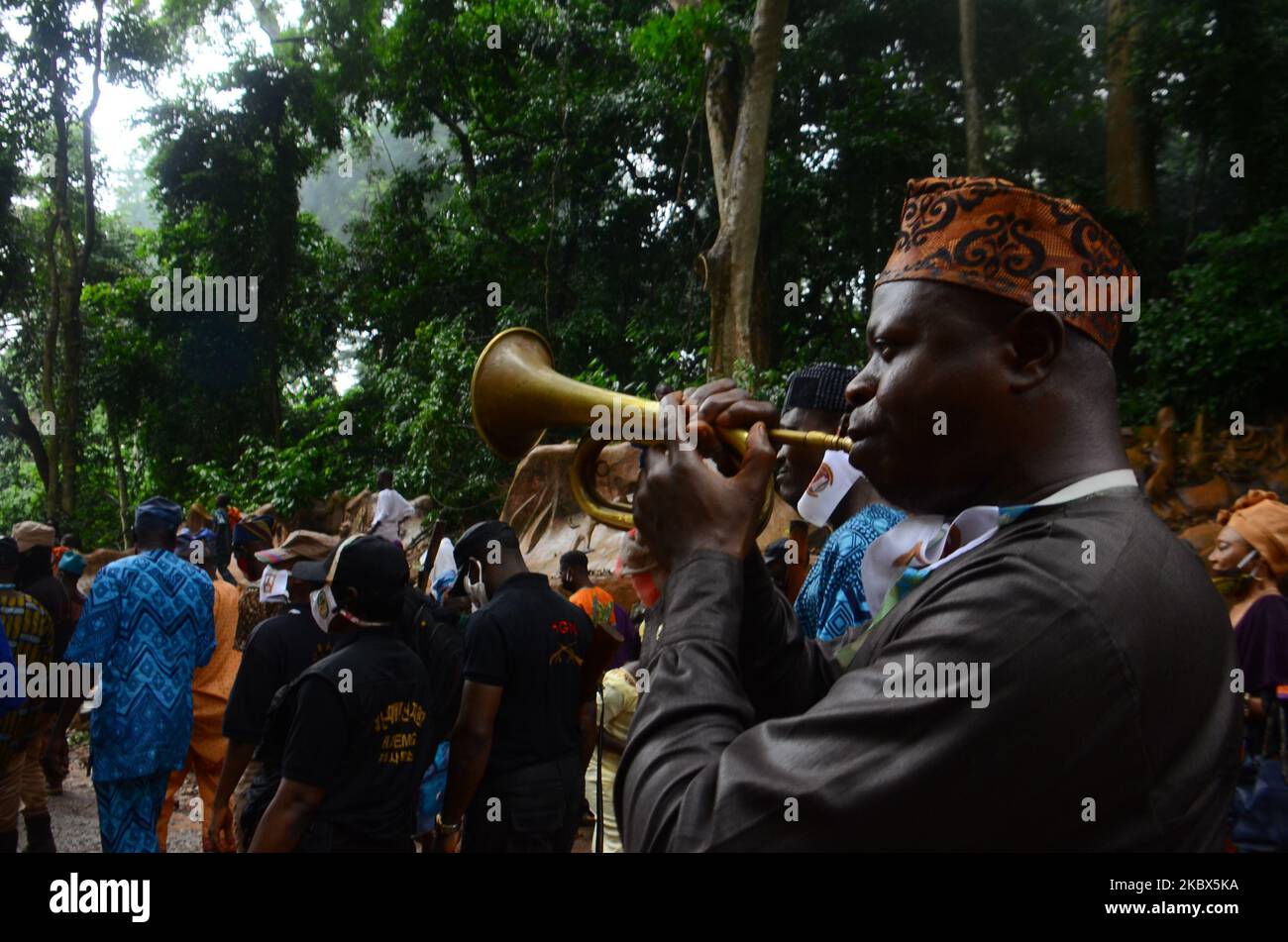 A devotee of river goddess Osun perfome during the traditional town ...