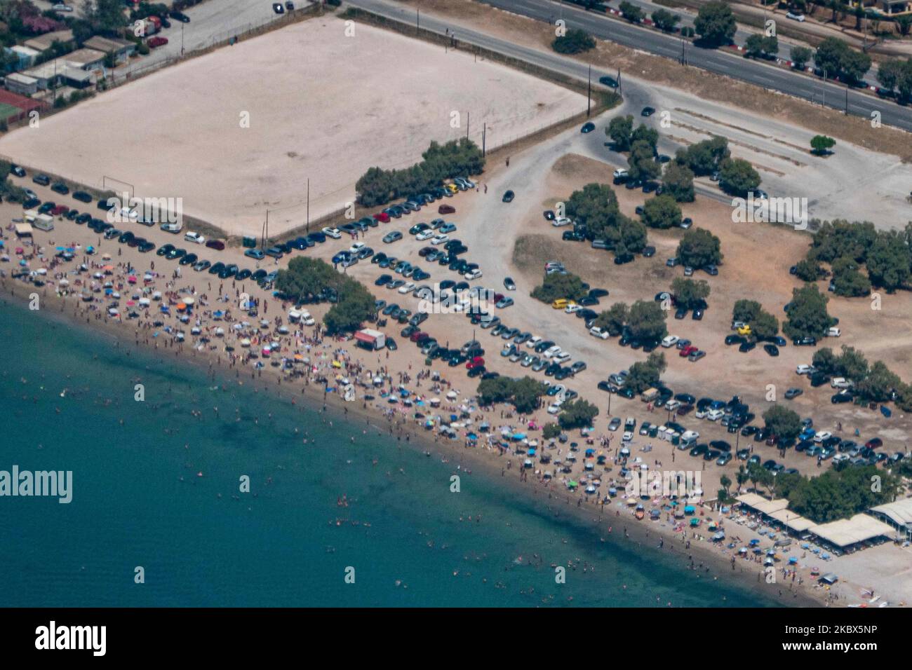 Varkiza public beach at the suburbs of the Greek capital Athens as seen ...