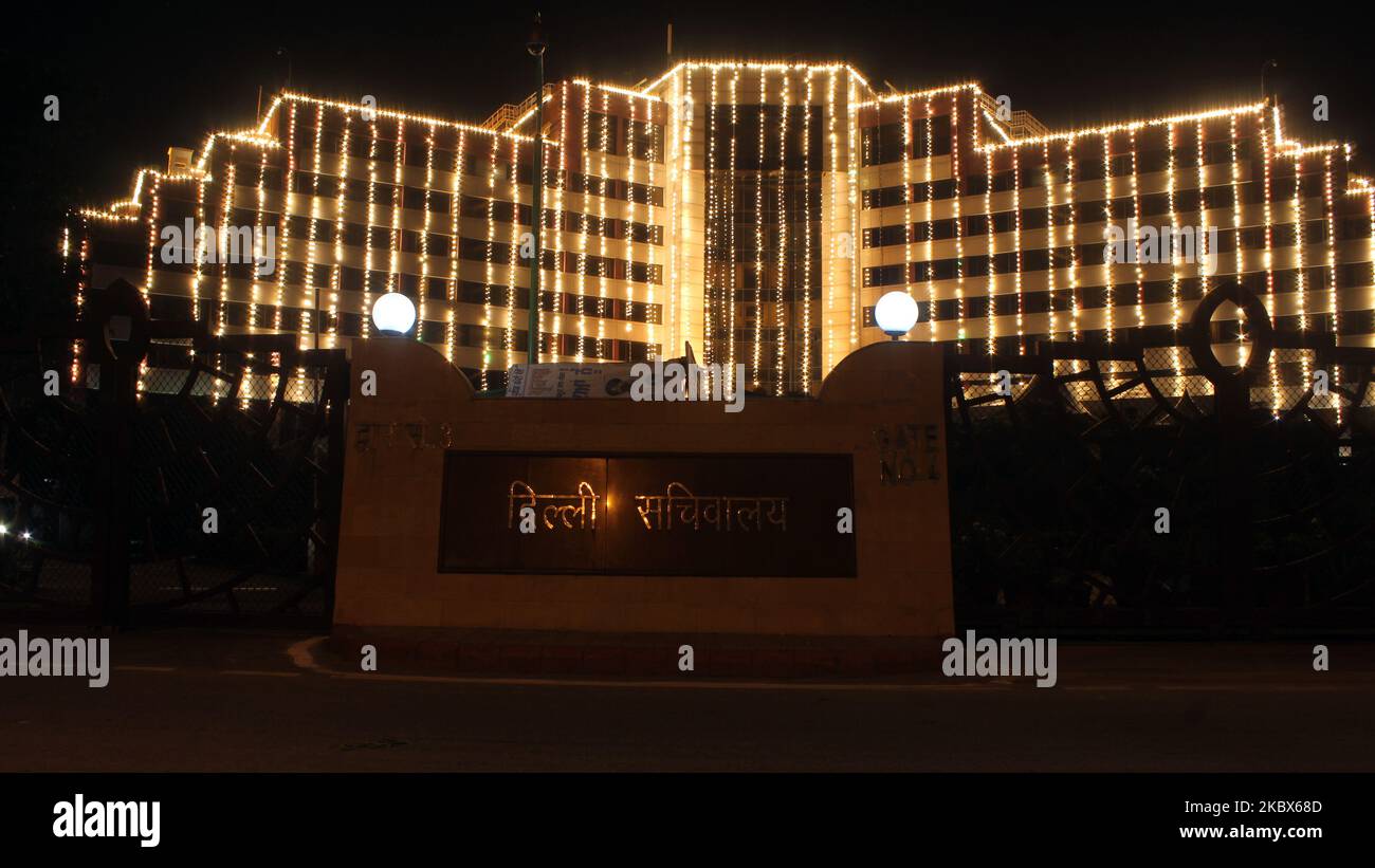 A view of illuminated Delhi Secretariat complex on the occasion of the ...