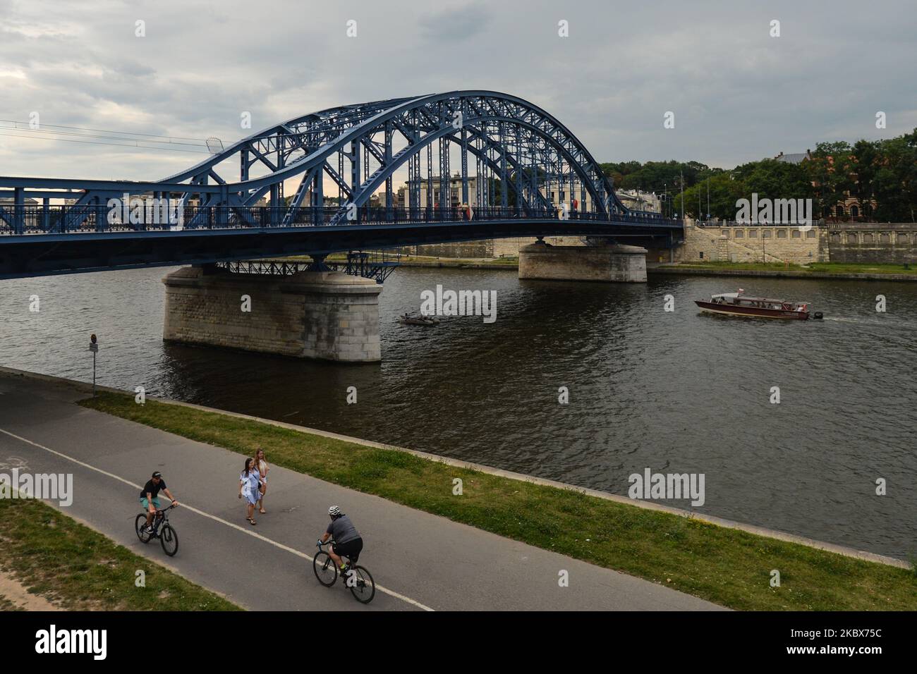 A view of Jozef Pilsudski Bridge after renovation work. The famous ...