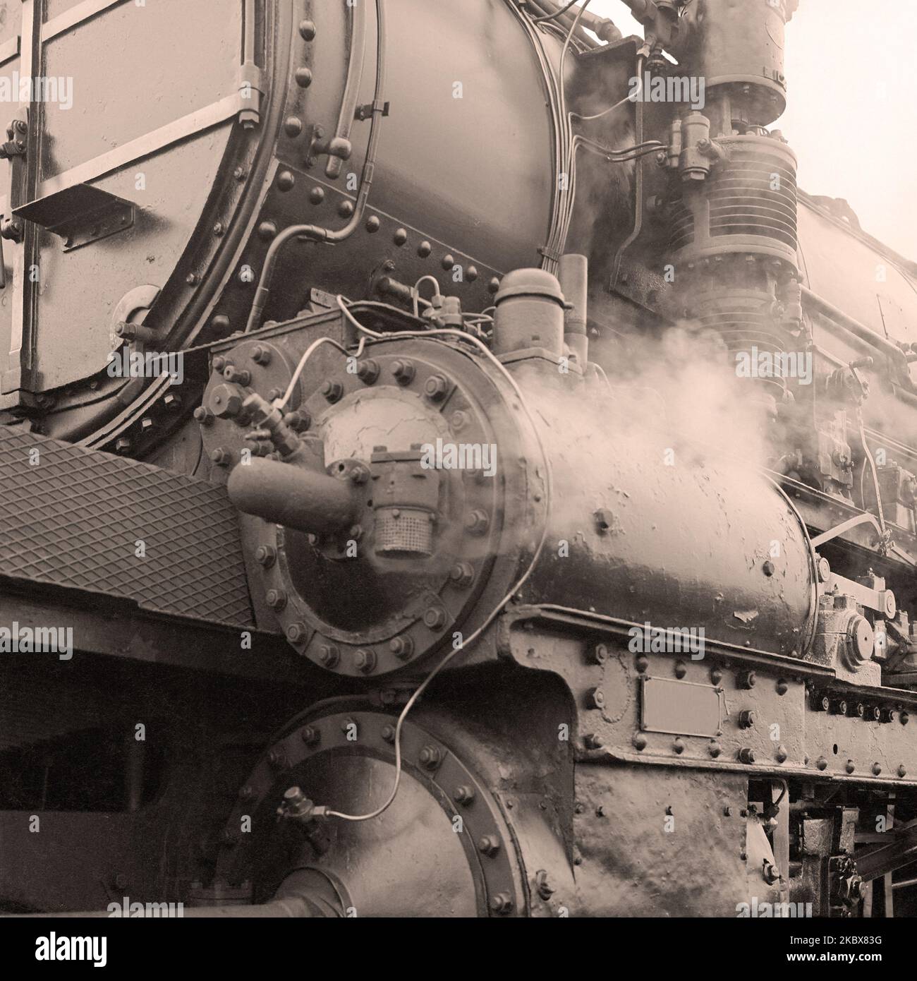 Detail of an old-fashioned steam locomotive in an austrian railway ...