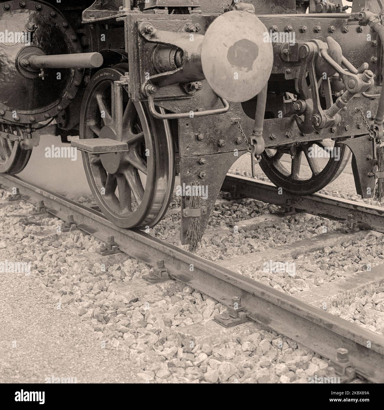 Detail of an old-fashioned steam locomotive in an austrian railway ...