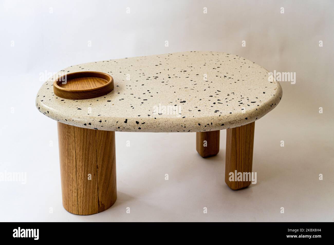 designer coffee table, solid wood base and top in terrazzo, oak wood on ...
