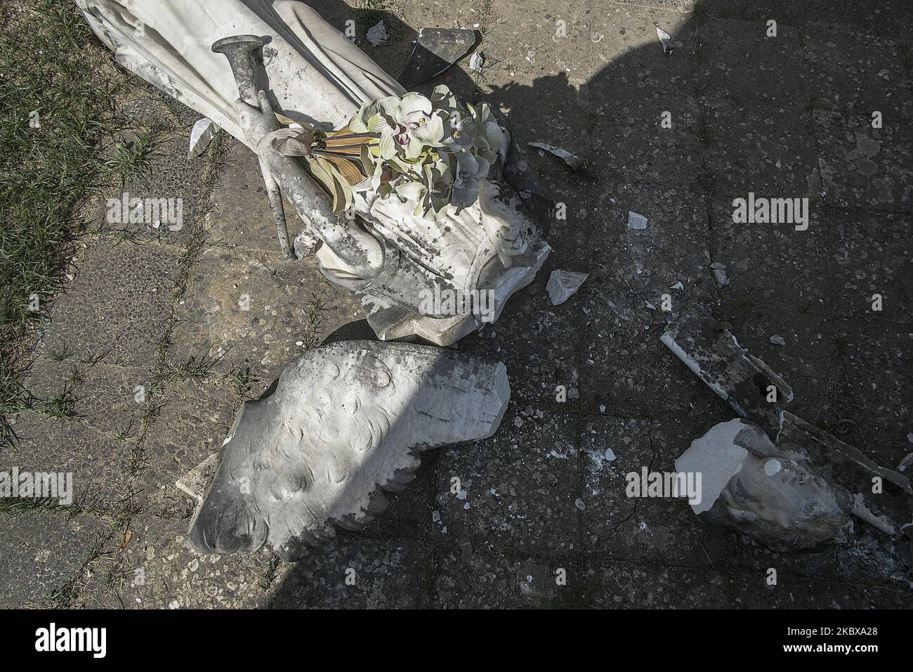 The remains of the destroyed by the violent earthquake at the cemetery ...