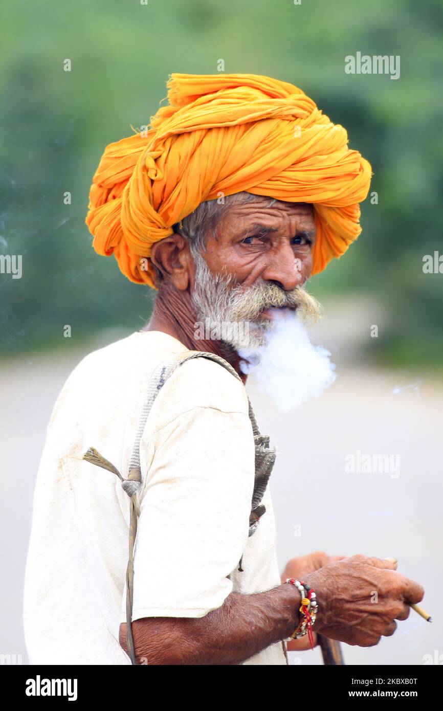 A Rajasthani shepherd Smokes 'Bidi' a Small Hand Rolled Cigarette ...