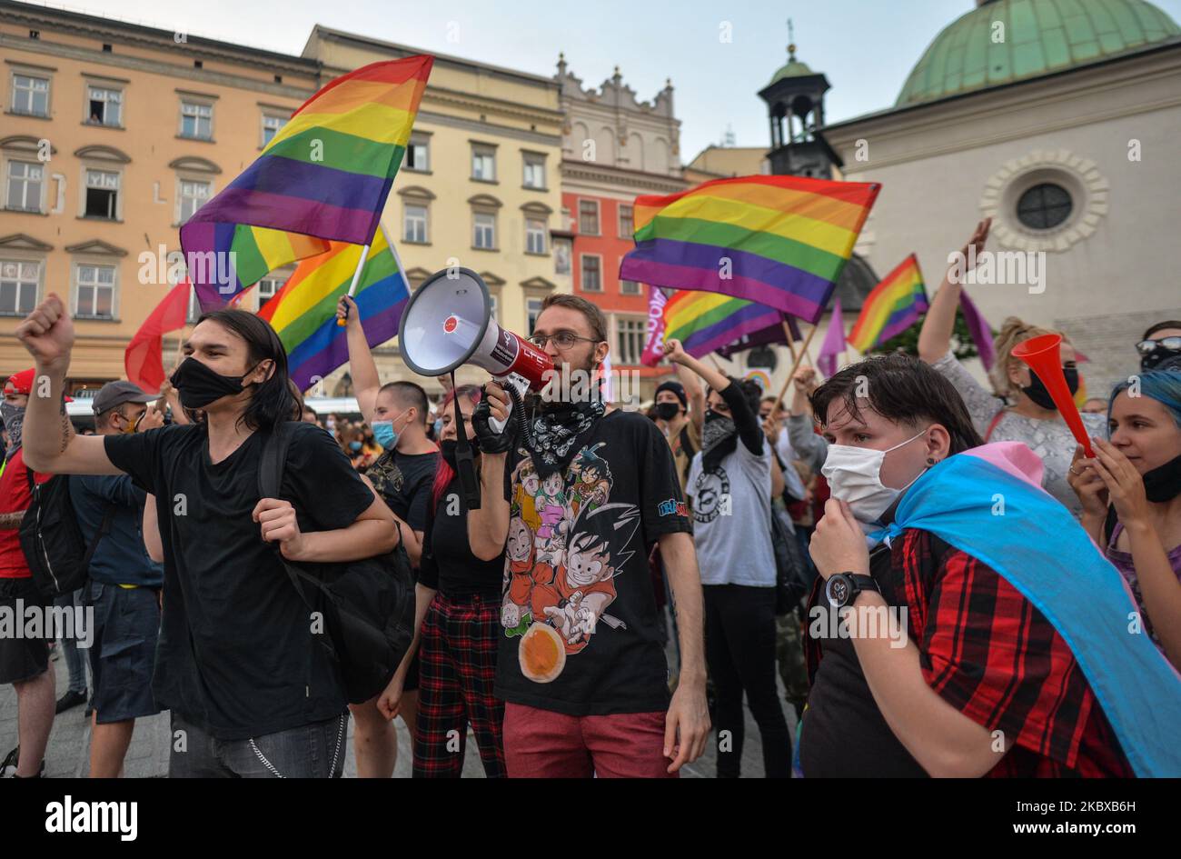 Pro-LGBT activists seen during the protest. Far Right nationalists and ...
