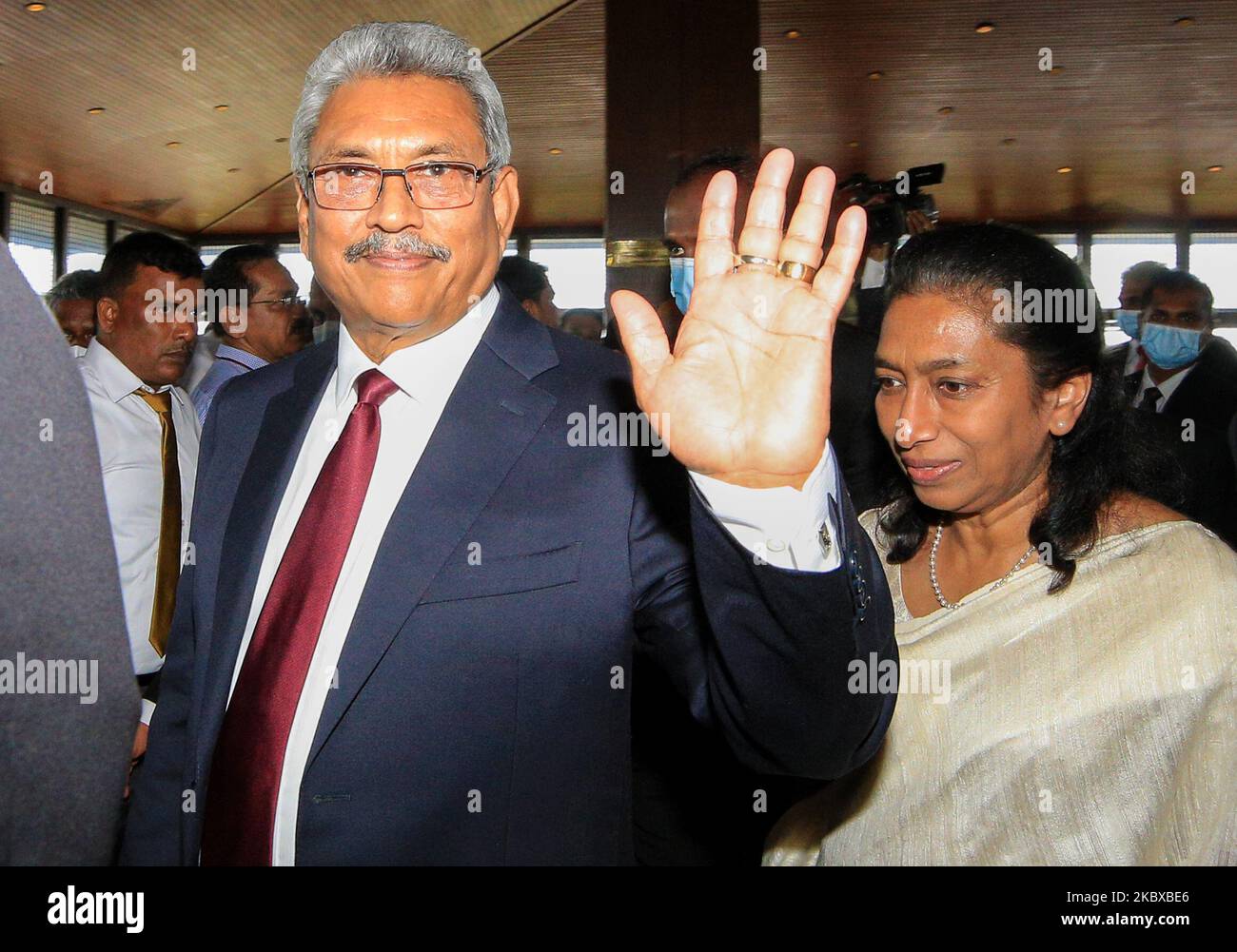 Sri Lankan president Gotabaya Rajapaksa (L) and his wife Ioma Rajapaksa ...