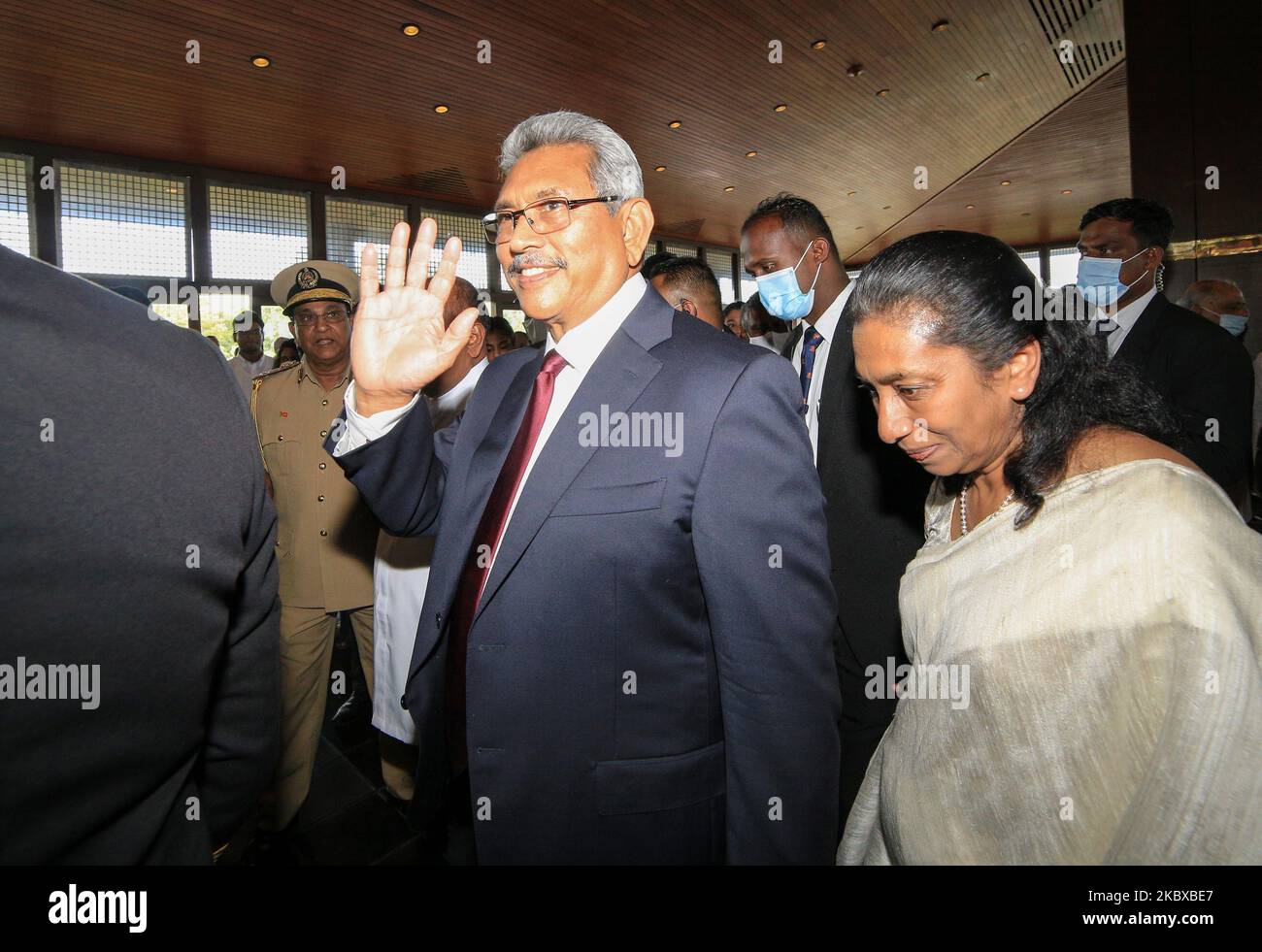 Sri Lankan president Gotabaya Rajapaksa (L) and his wife Ioma Rajapaksa ...