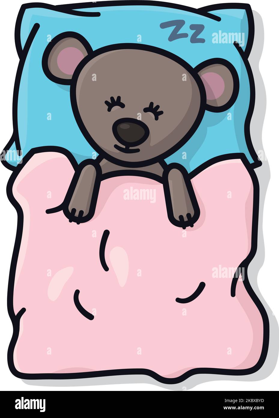 Cute teddy bear sleeping on pillow and under blanket isolated vector ...
