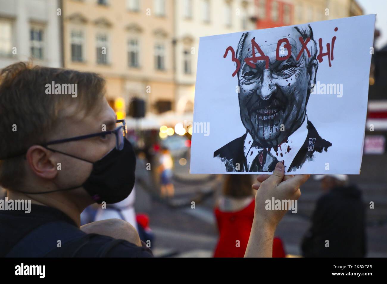 People demonstrate at the Main Square in solidarity with Belarus ...