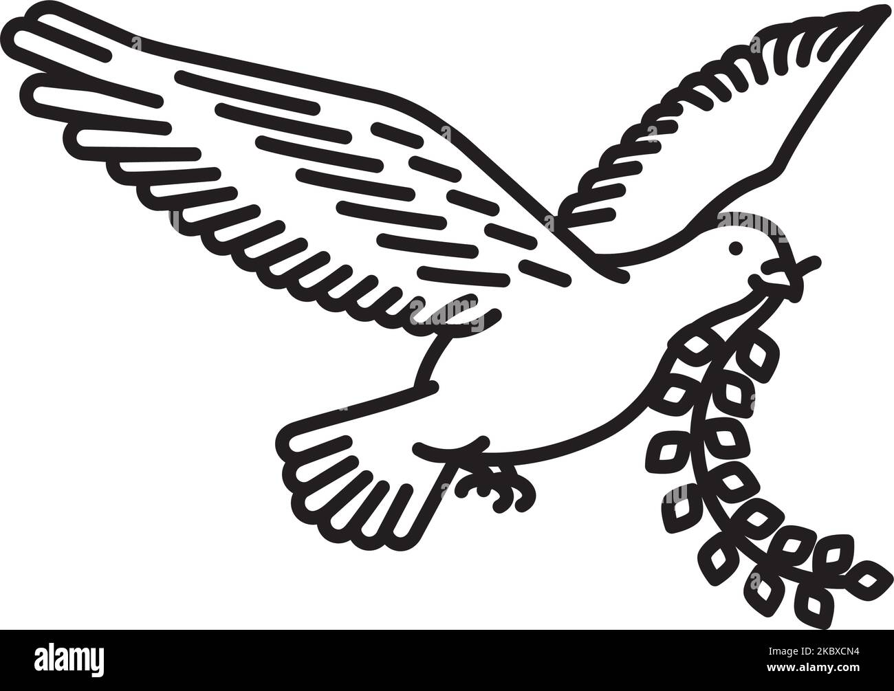 White dove carrying olive branch vector line icon Stock Vector Image ...