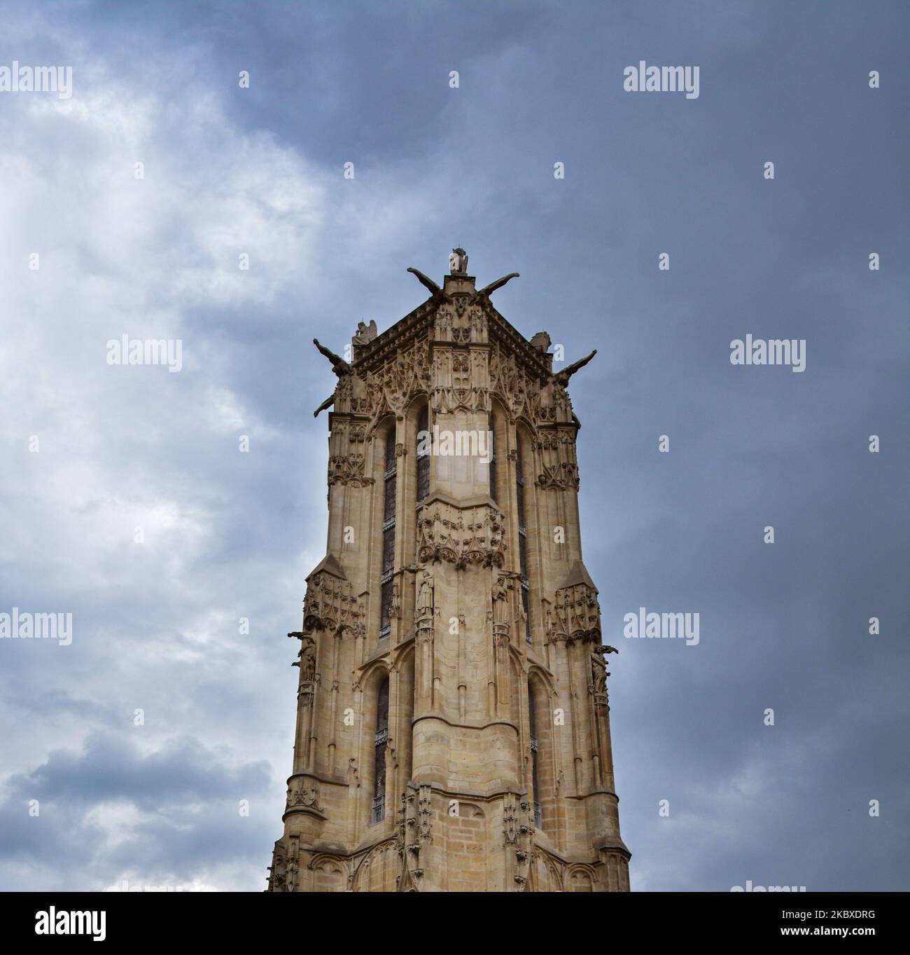 The Saint-Jacques Tower Monument in Paris, France under dramatic gray ...